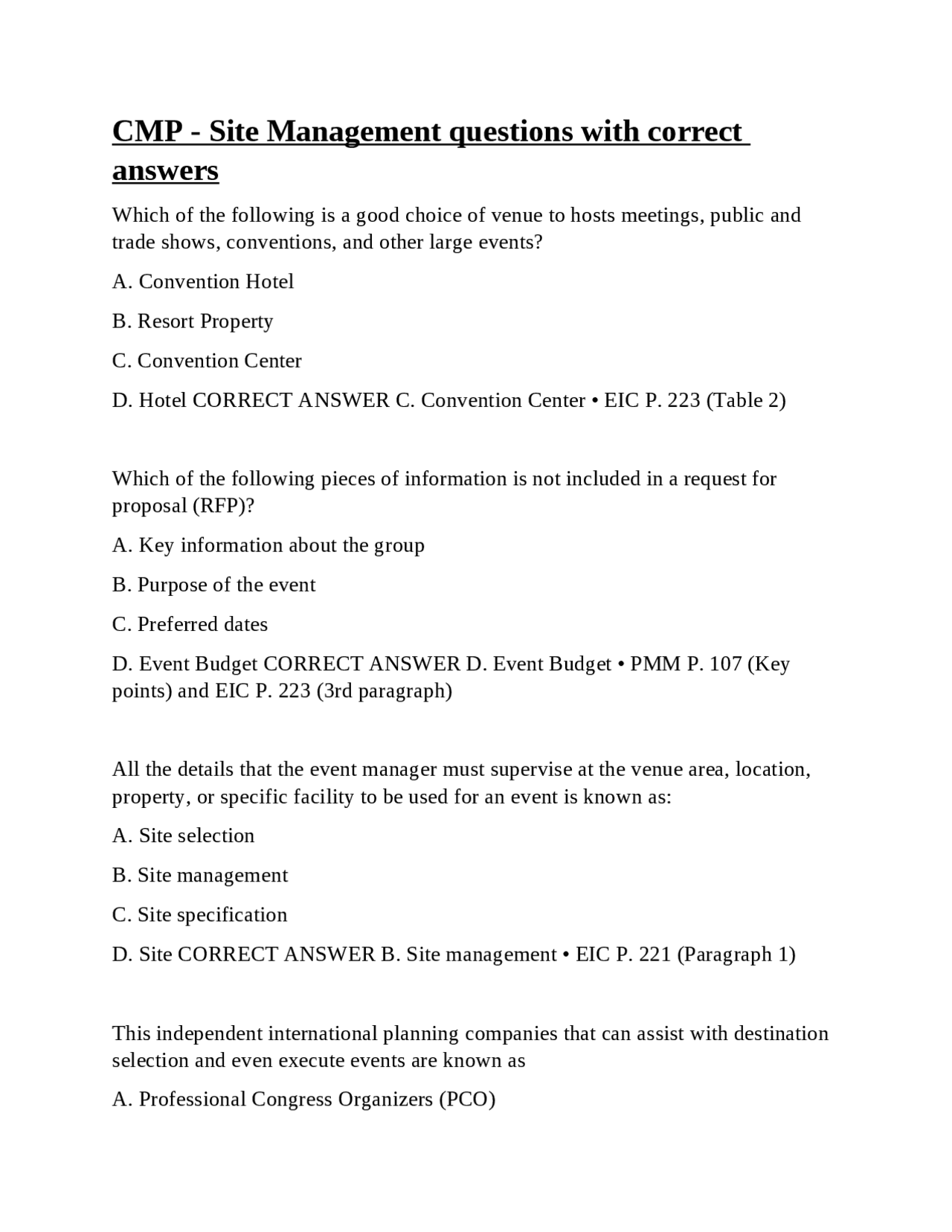 CMP - Site Management questions with correct answers | Exams Computer ...