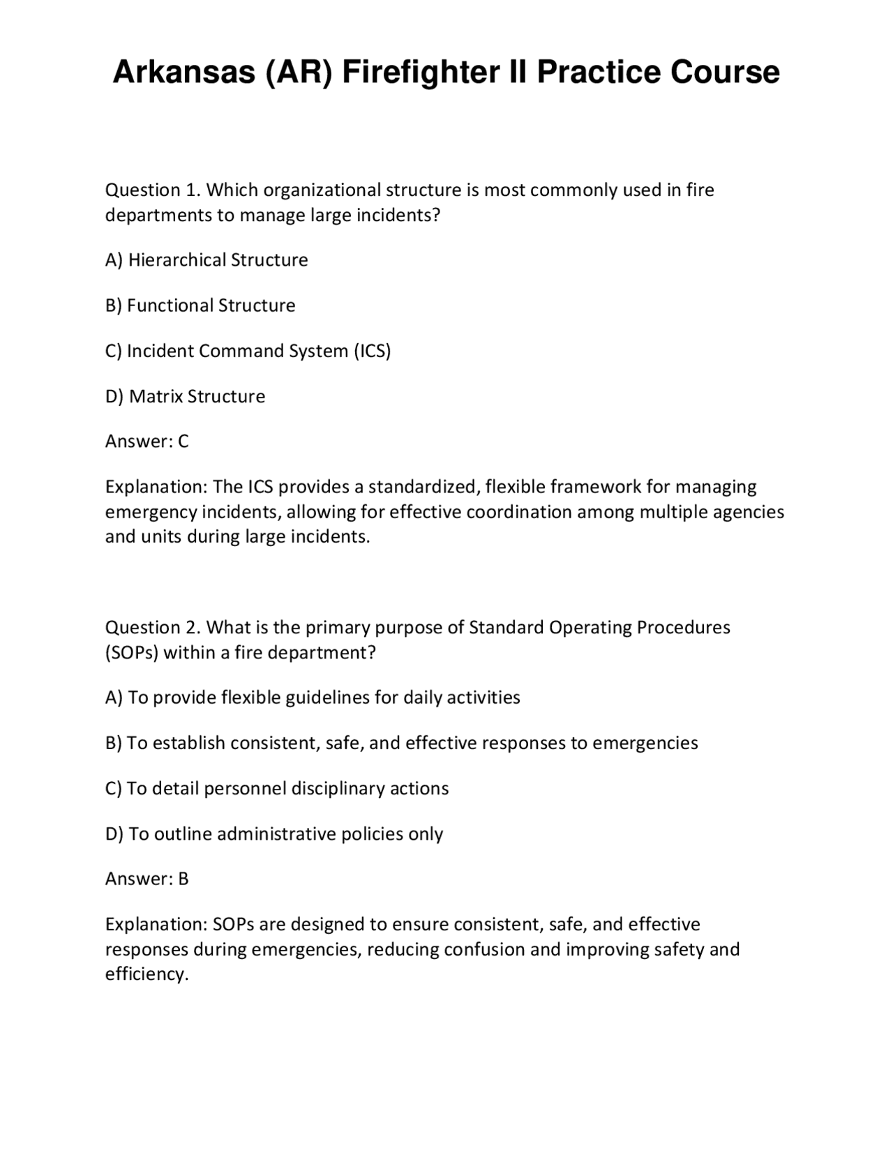 Firefighter II Practice Questions: Arkansas Certification Exam Prep ...