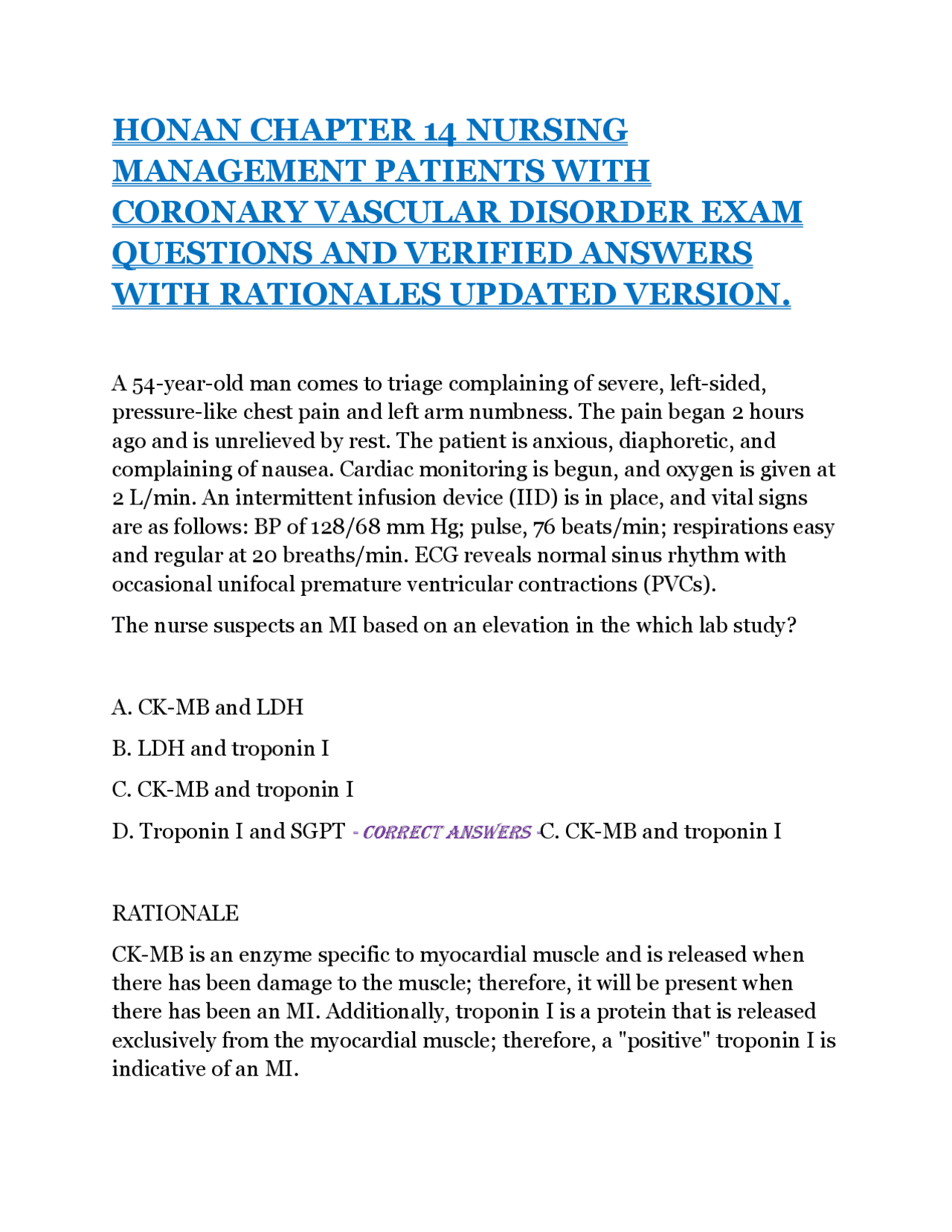HONAN CHAPTER 14 NURSING MANAGEMENT PATIENTS WITH CORONARY VASCULAR ...