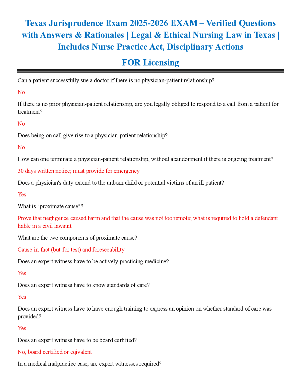 Texas Jurisprudence Exam 2025-2026 EXAM – Verified Questions with ...