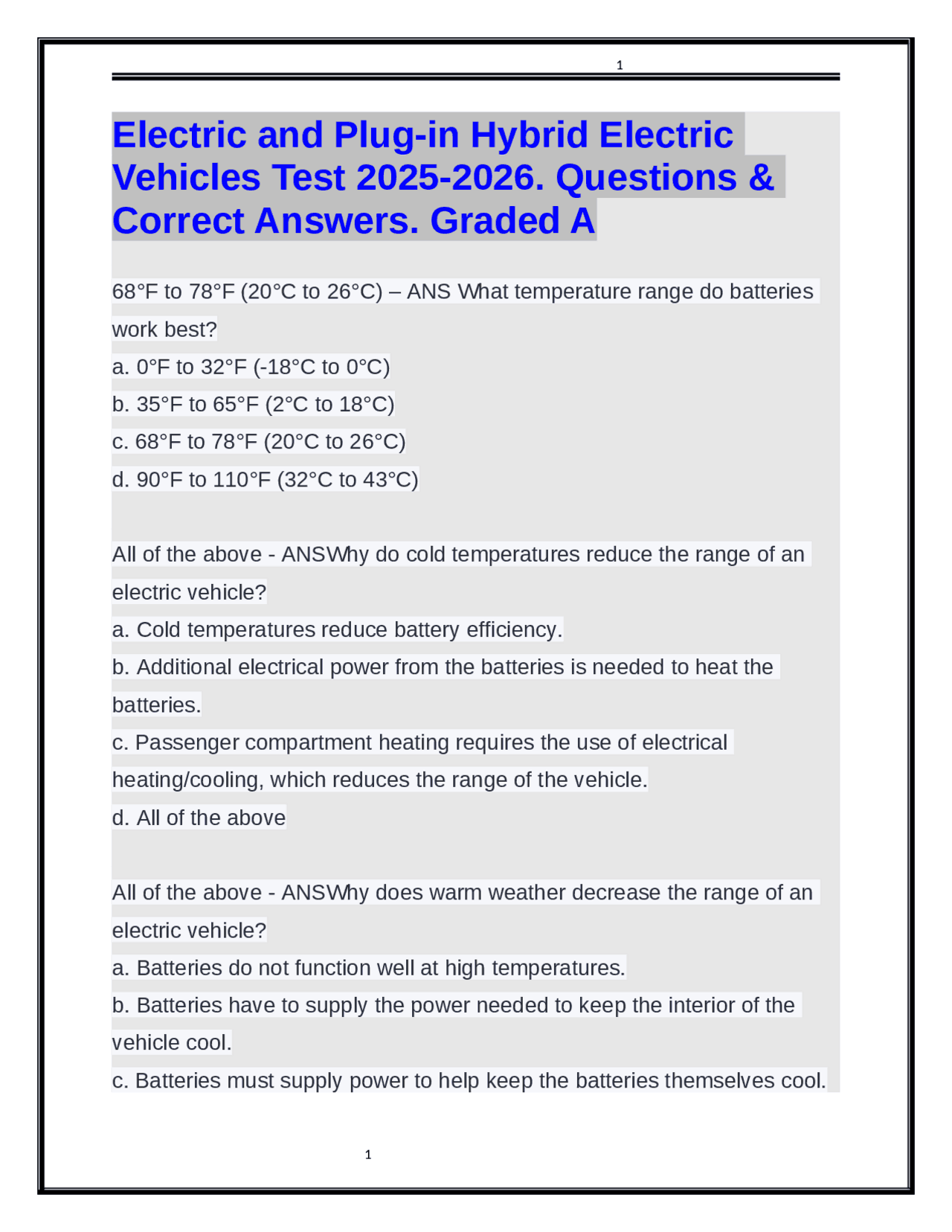 Electric and Plug-in Hybrid Electric Vehicles Test 2025-2026. Questions ...