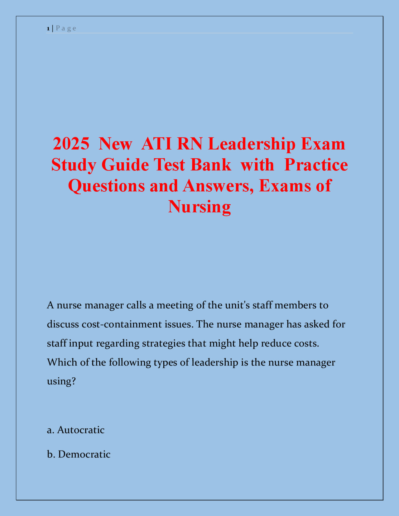 2025 New ATI RN Leadership Exam Study Guide Test Bank with Practice ...