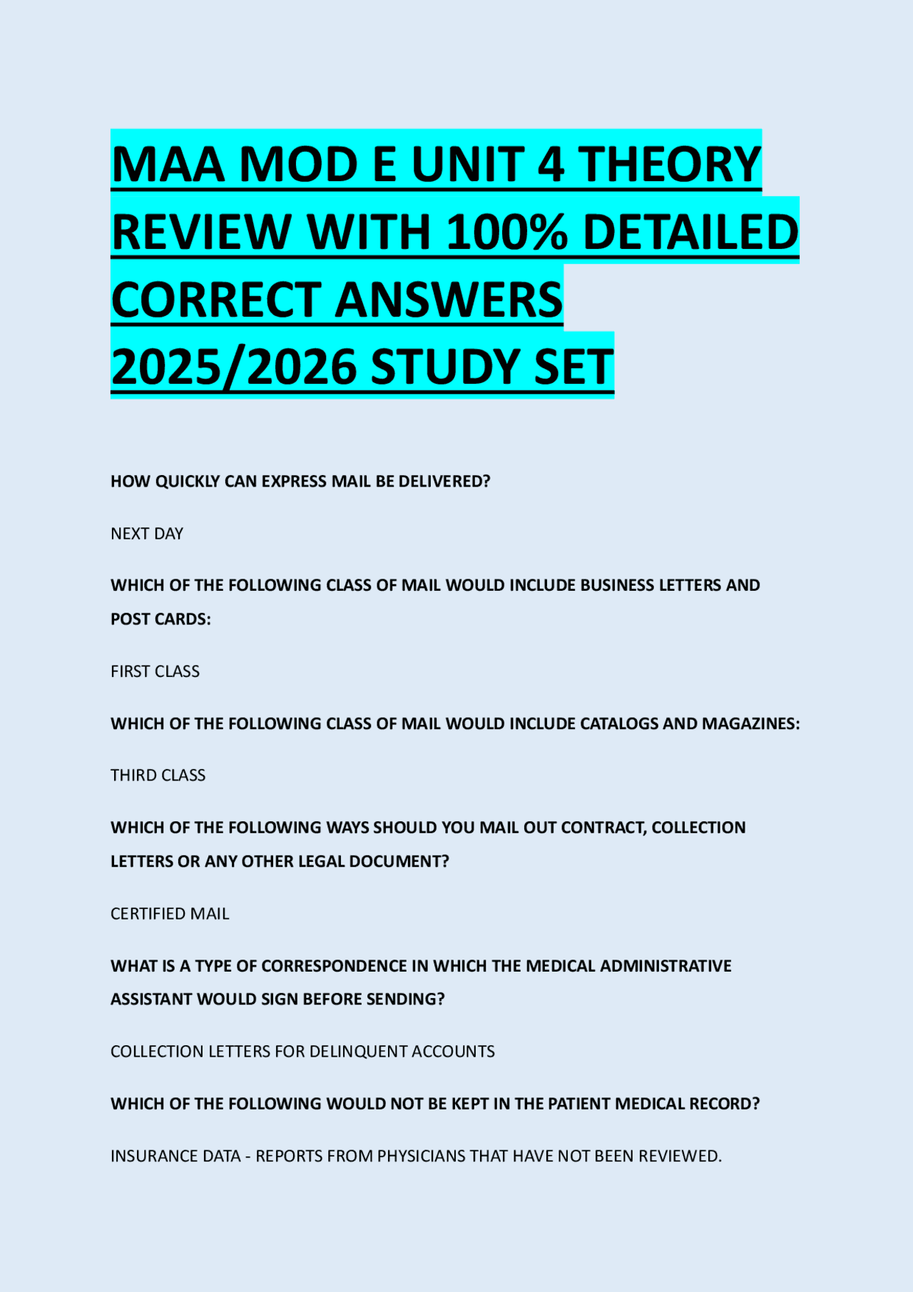 MAA MOD E UNIT 4 THEORY REVIEW WITH 100% DETAILED CORRECT ANSWERS 2025/ ...