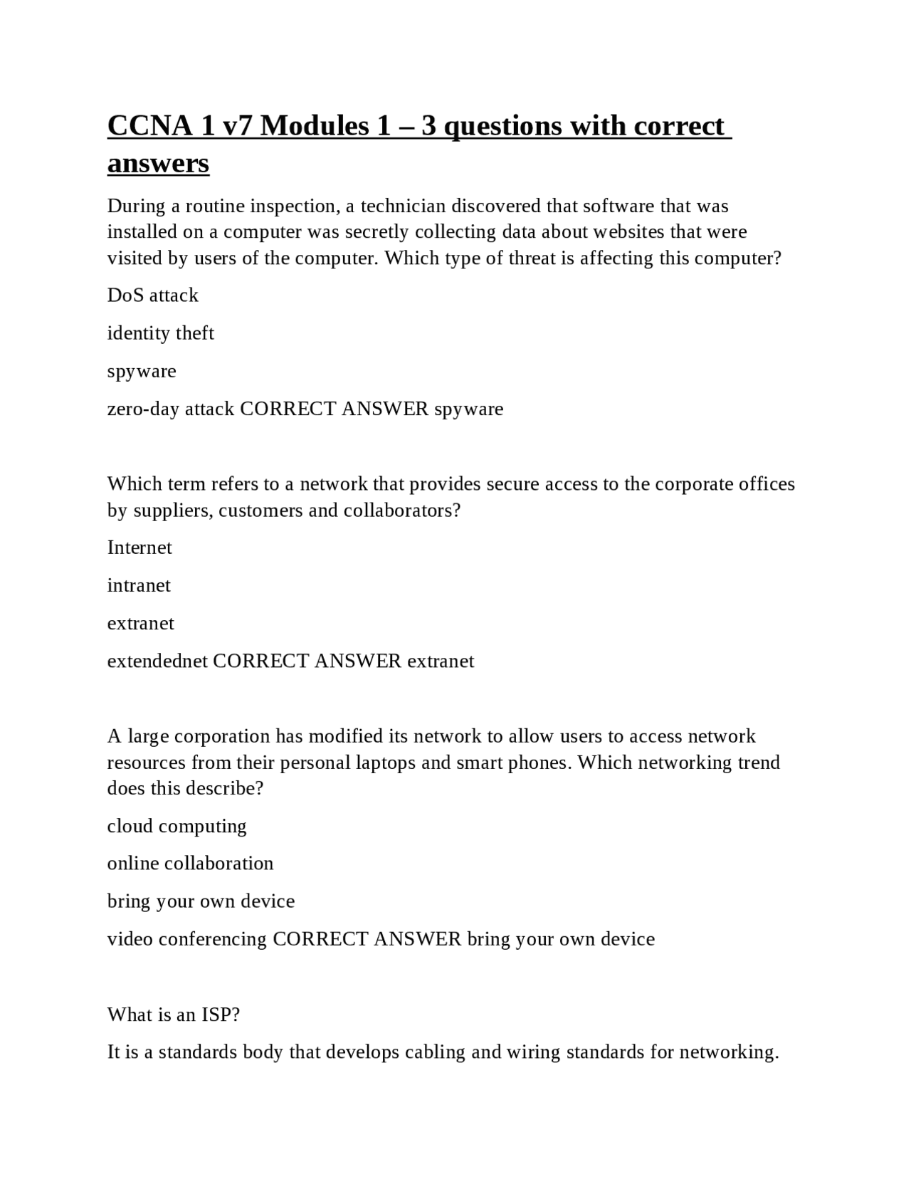 Ccna 1 V7 Modules 1 3 Practice Questions And Answers Exams Computer Science Docsity