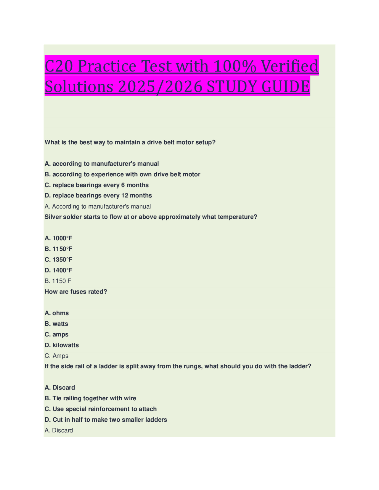 C20 Practice Test with 100% Verified Solutions 2025/2026 STUDY GUIDE ...