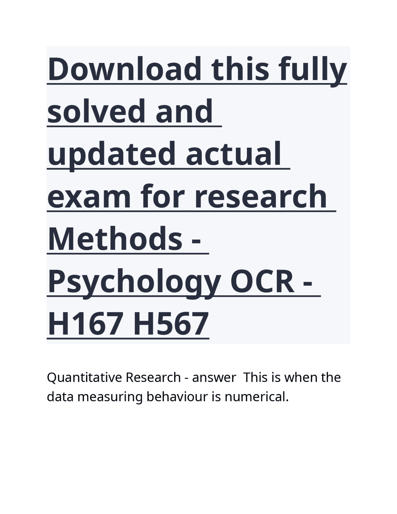 Download this fully solved and updated actual exam for research Methods - Psychology OCR ...