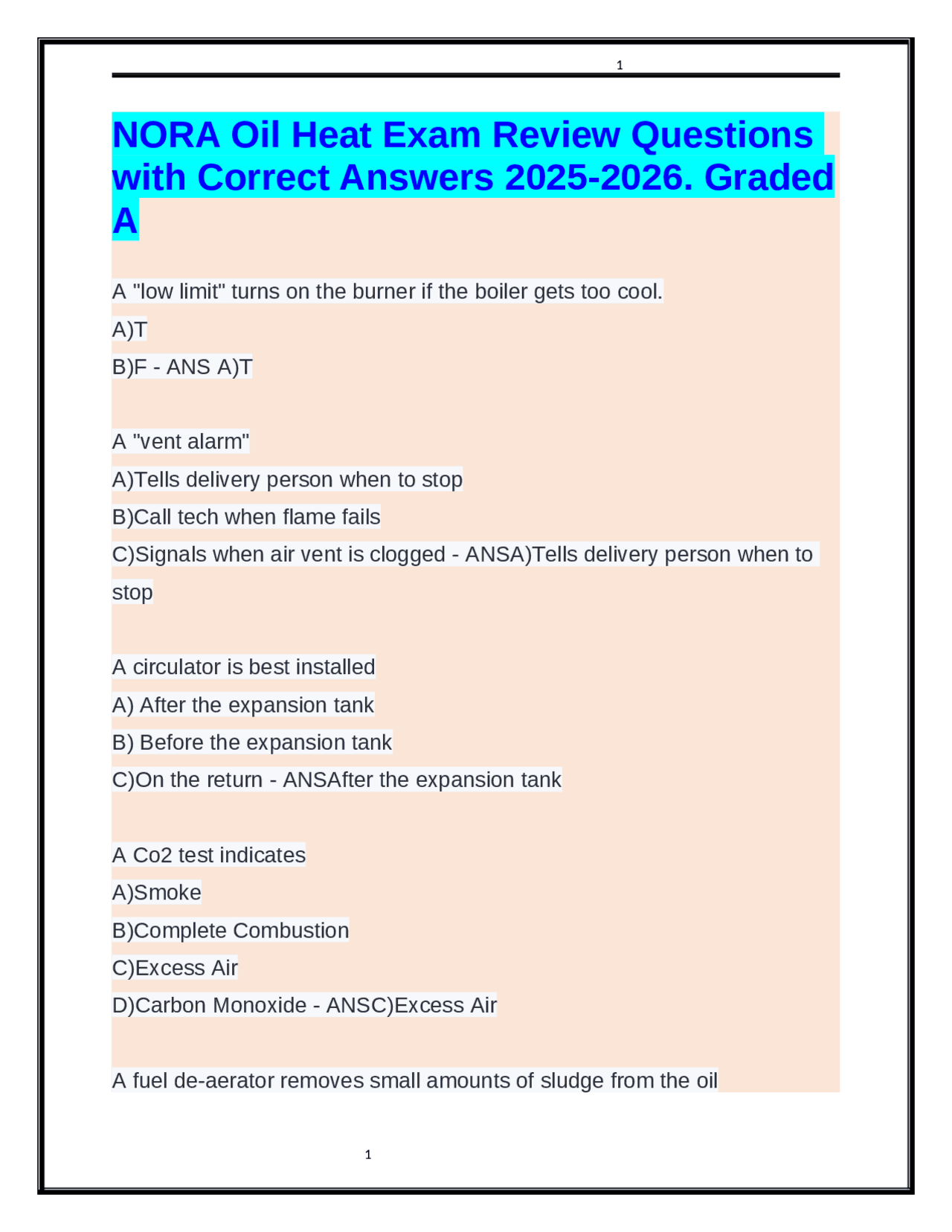 NORA Oil Heat Exam Review Questions with Correct Answers 2025-2026 ...
