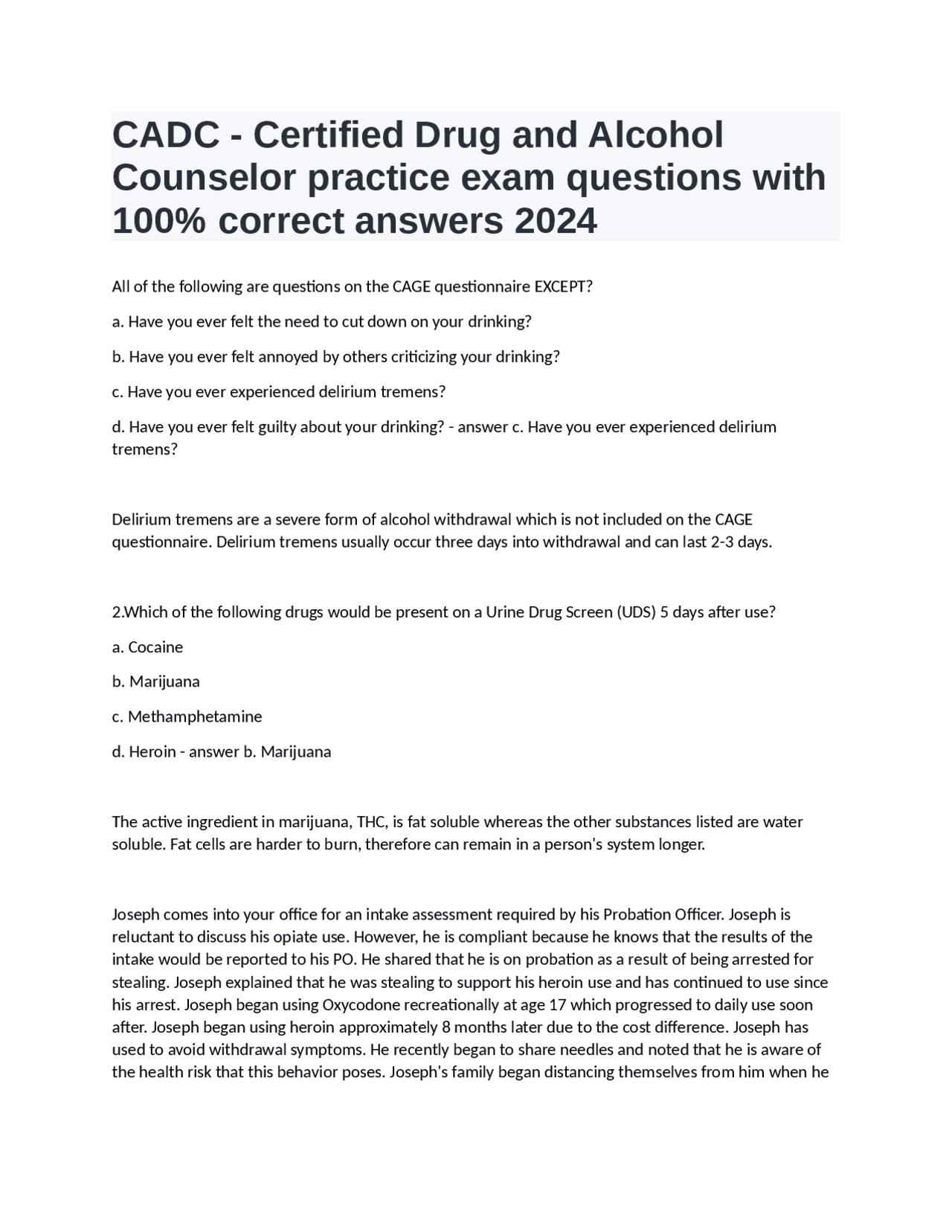 CADC - Certified Drug and Alcohol Counselor practice exam questions ...