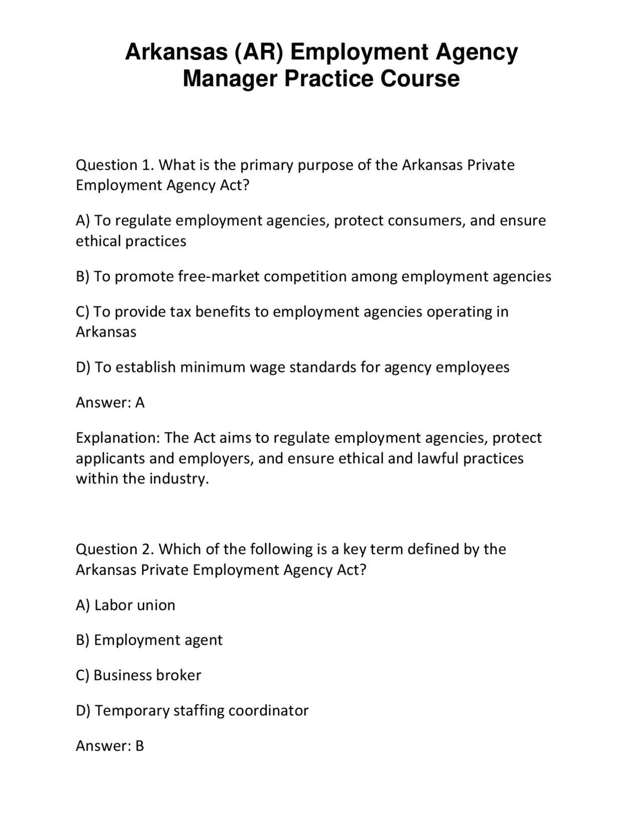 Arkansas (AR) Employment Agency Manager Practice Course | Exams ...