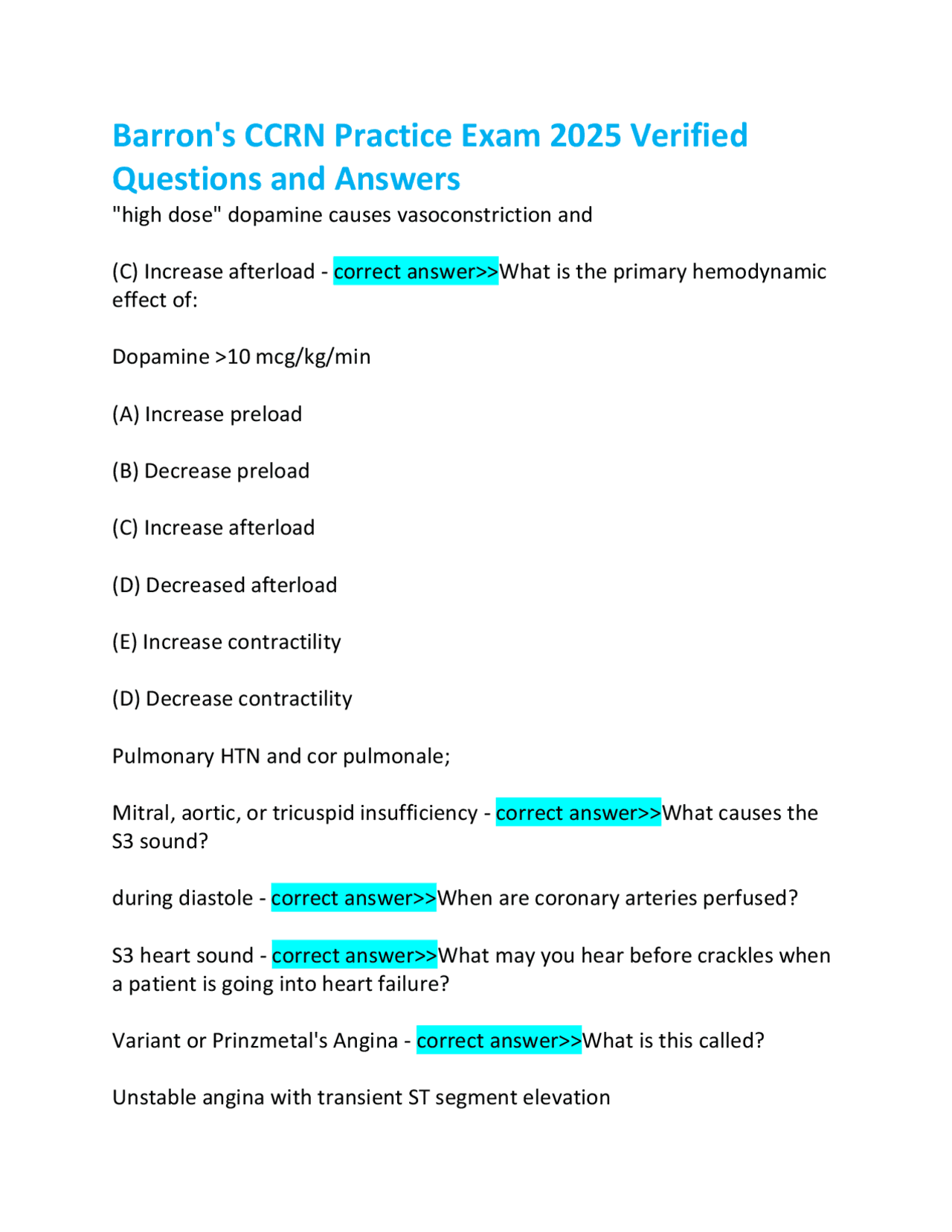 Barron's CCRN Practice Exam 2025 Verified Questions and Answers | Exams ...