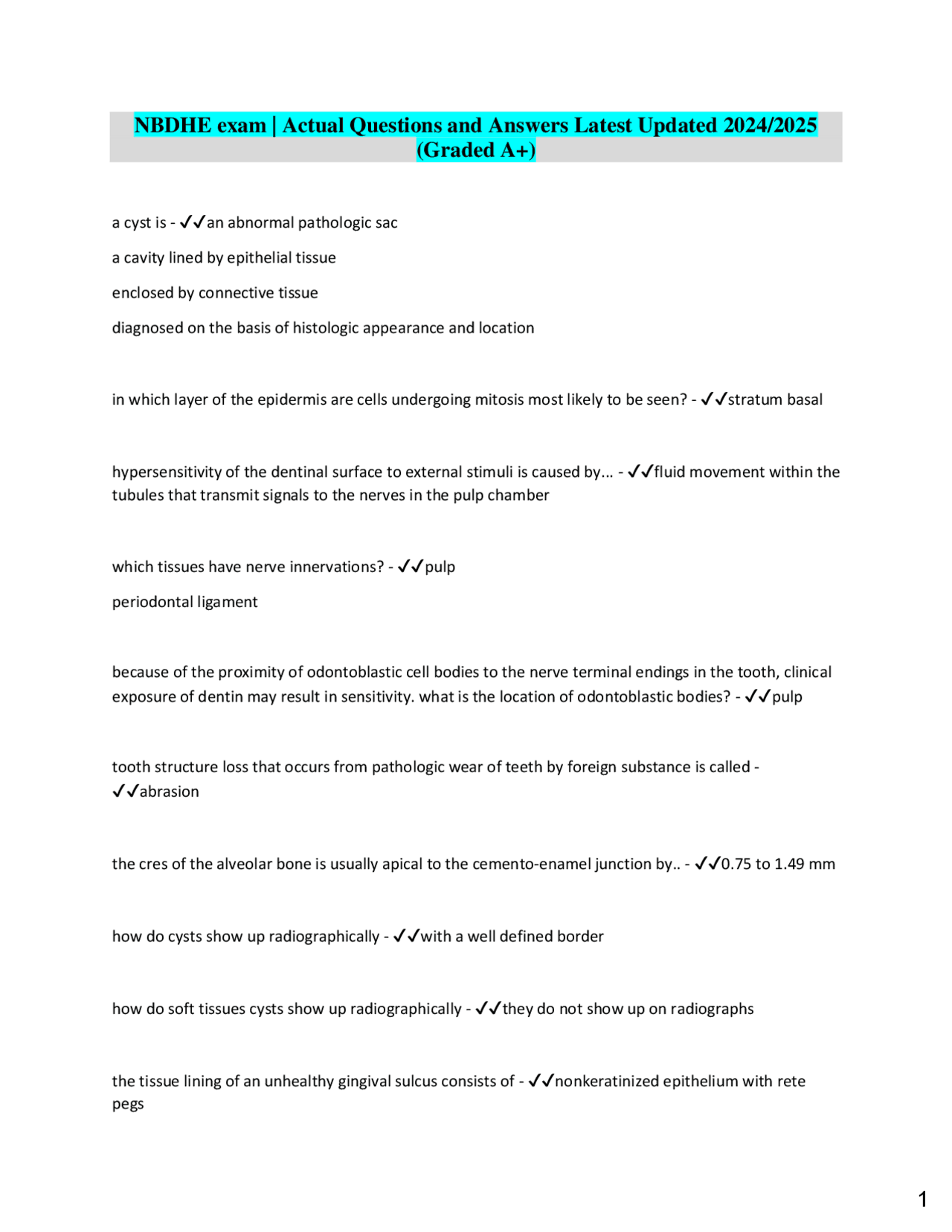 NBDHE Exam Questions and Answers: Dental Hygiene Study Guide | Exams ...