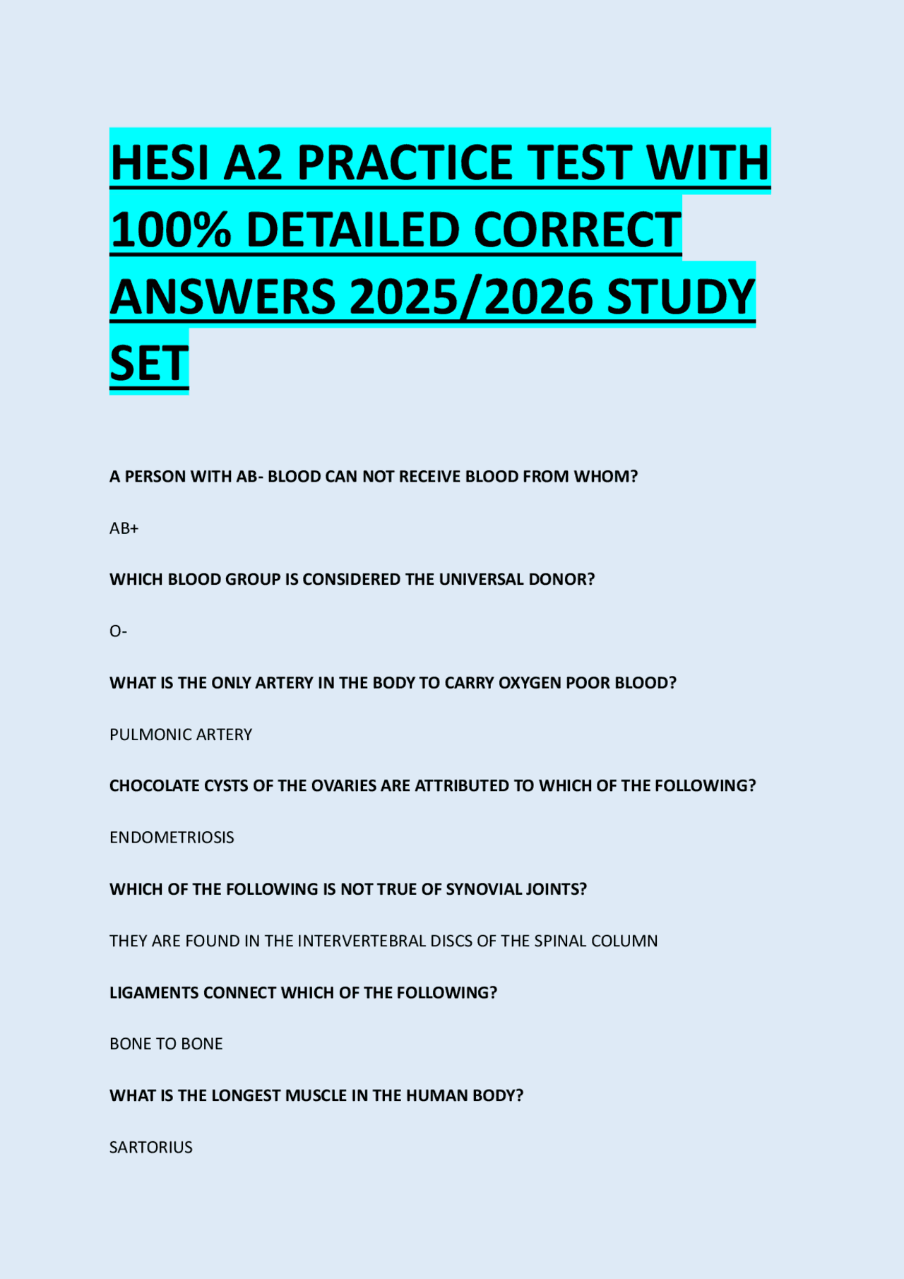 HESI A2 PRACTICE TEST WITH 100% DETAILED CORRECT ANSWERS 2025/2026 ...