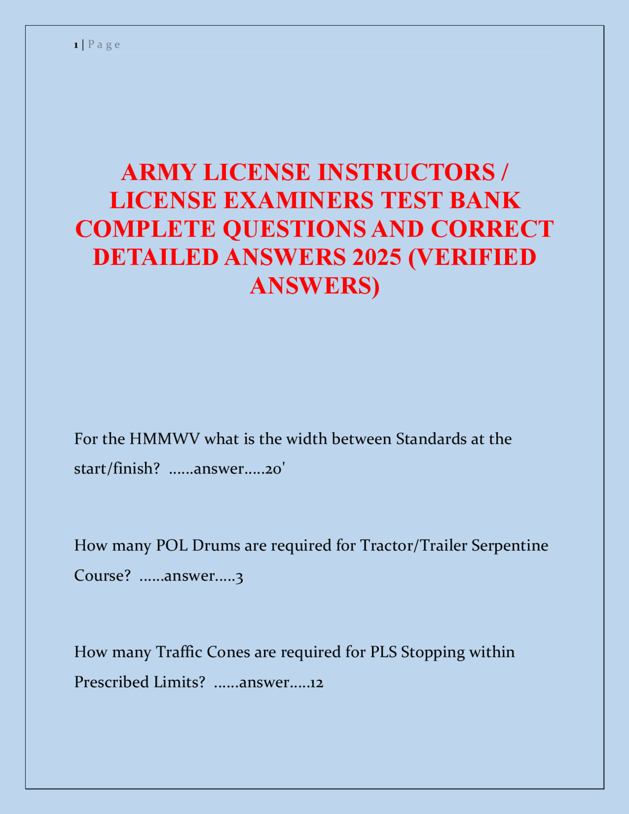 Army License Instructors and License Examiners Test Bank – Complete ...