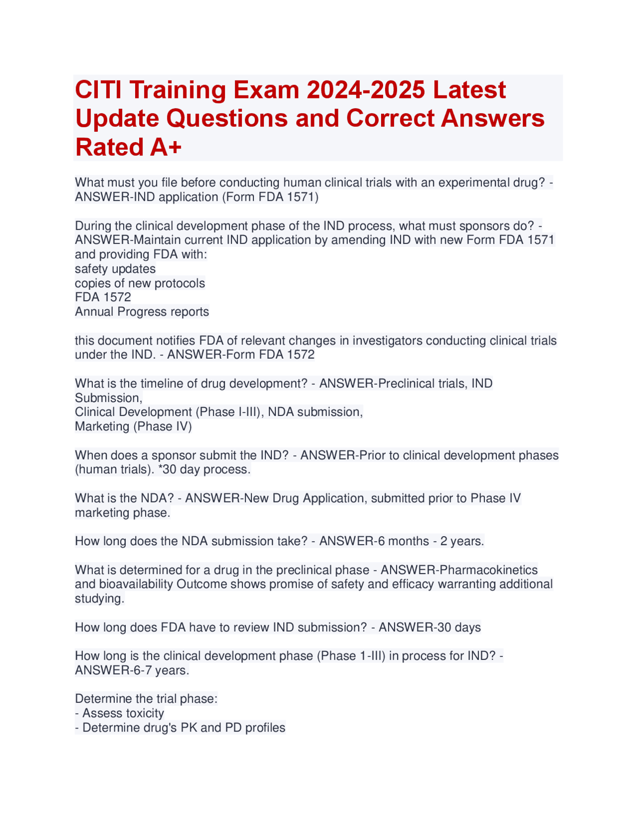 CITI Training Exam 2024-2025 Latest Update Questions and Correct ...