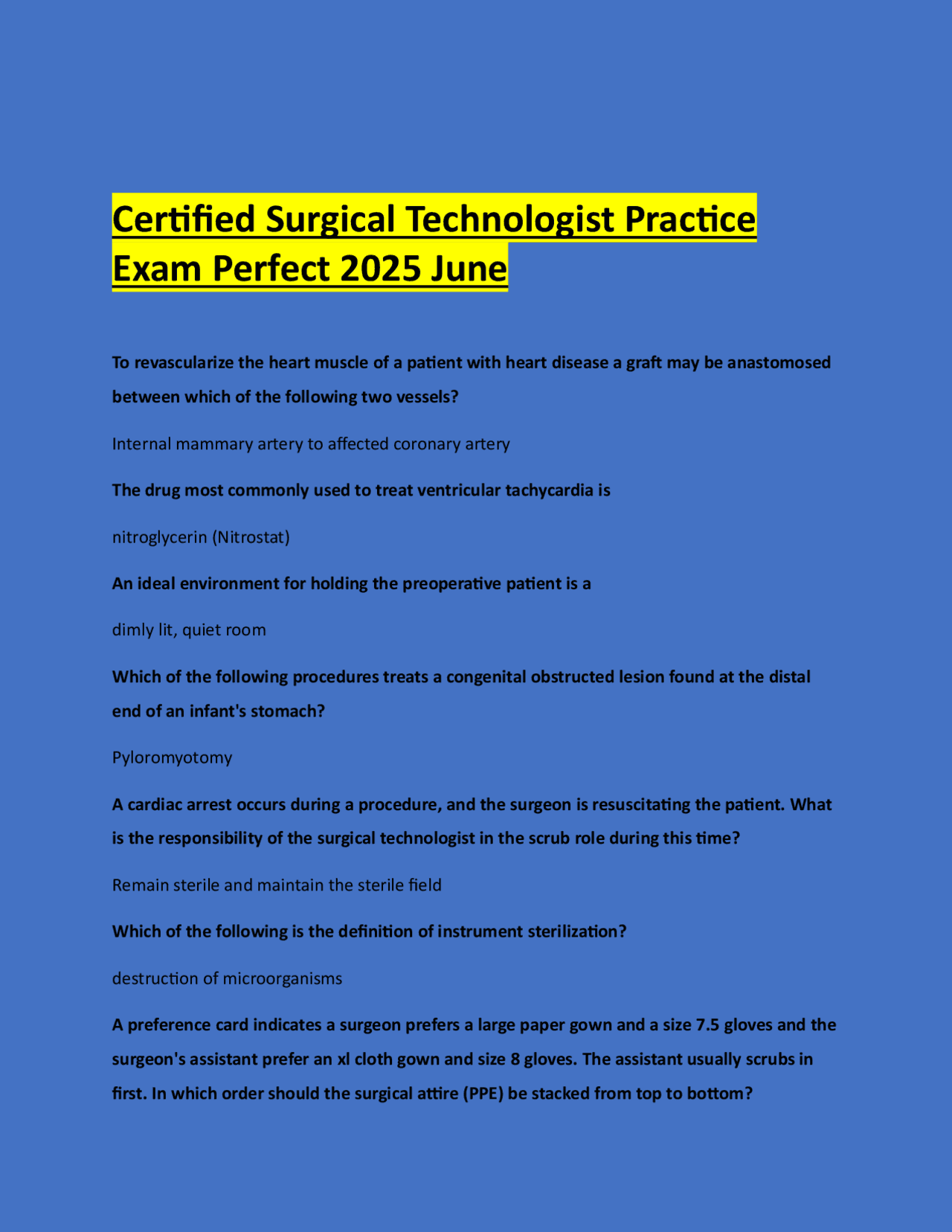 Certified Surgical Technologist Practice Exam Perfect 2025 June | Exams ...