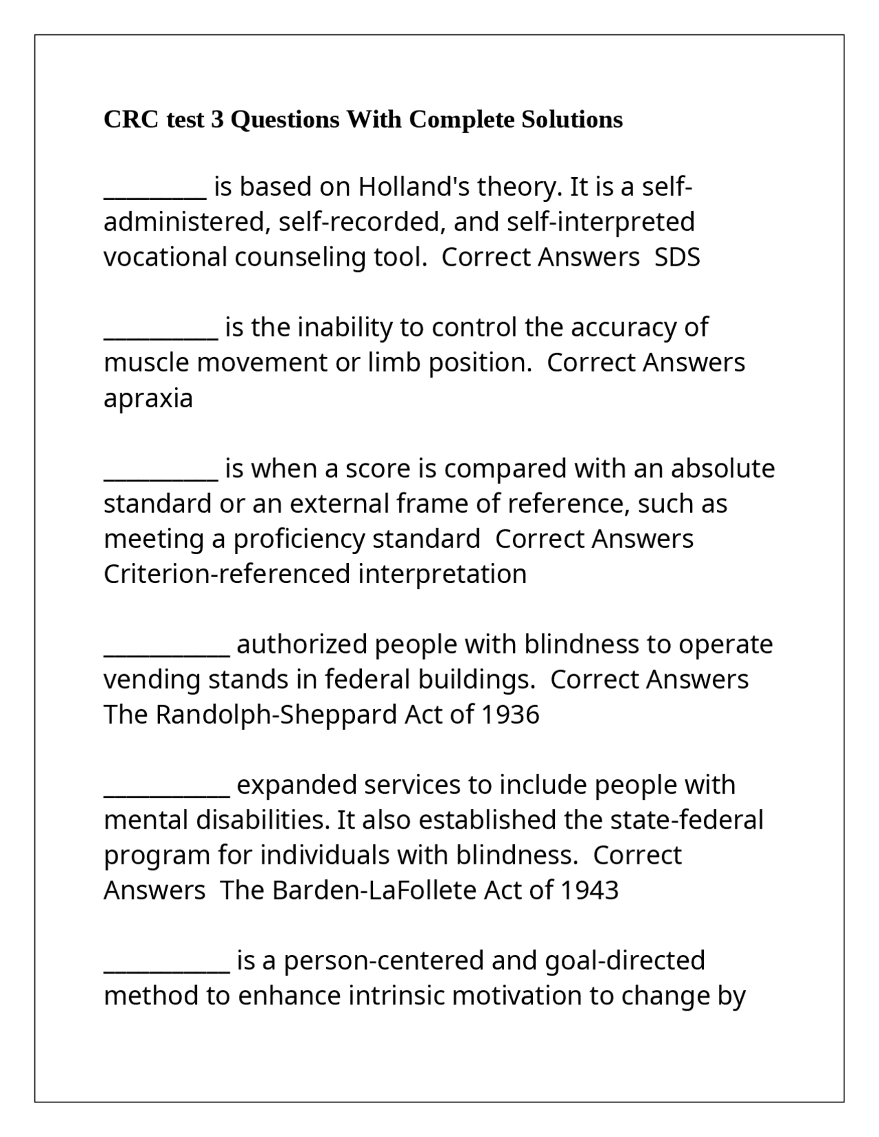 CRC test 3 Questions With Complete Solutions | Exams Nursing | Docsity
