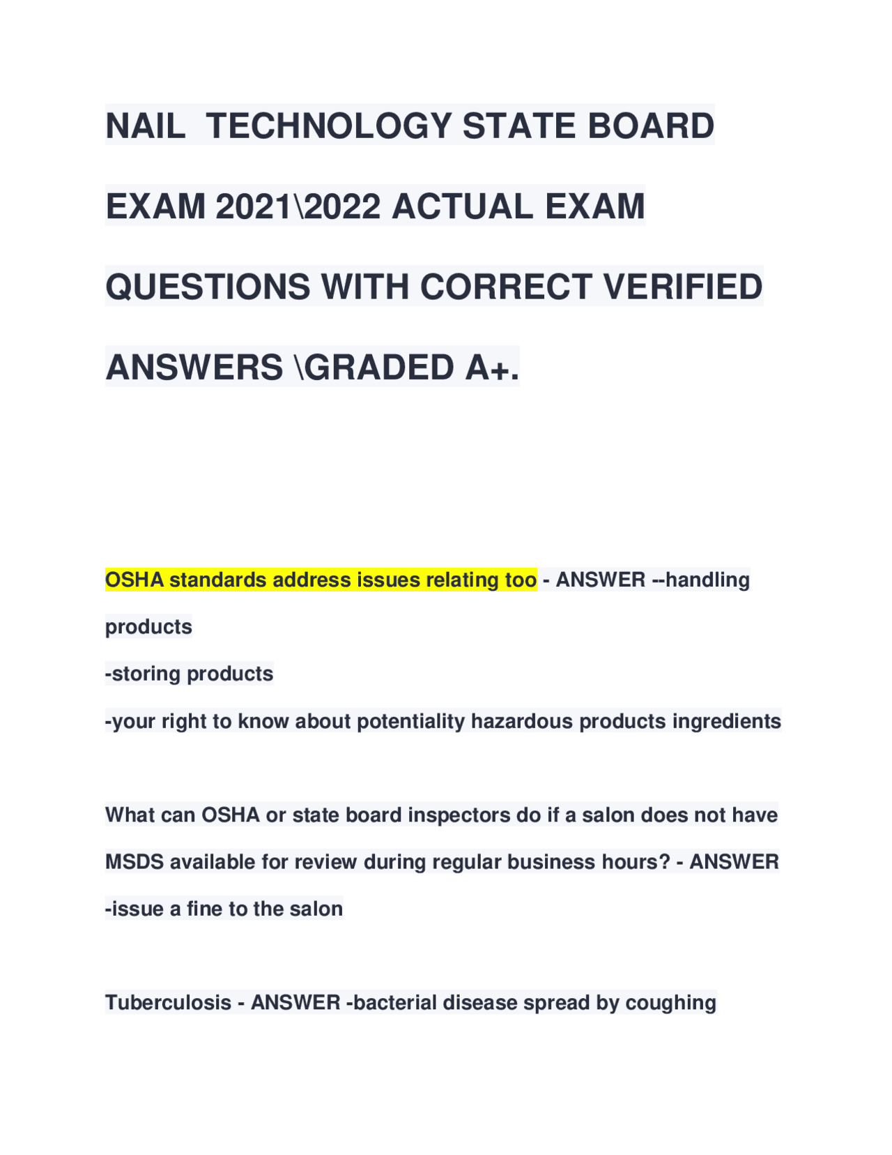 Nail Technology State Board Exam Q&A: 2021/2022 Study Guide - Prof ...