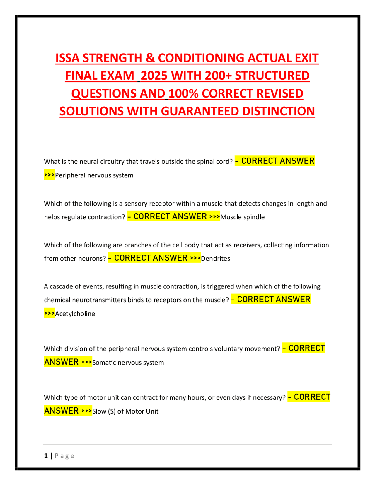 ISSA STRENGTH & CONDITIONING ACTUAL EXIT FINAL EXAM 2025 WITH 200+ STRUCTURED QUESTIONS | Exams ...