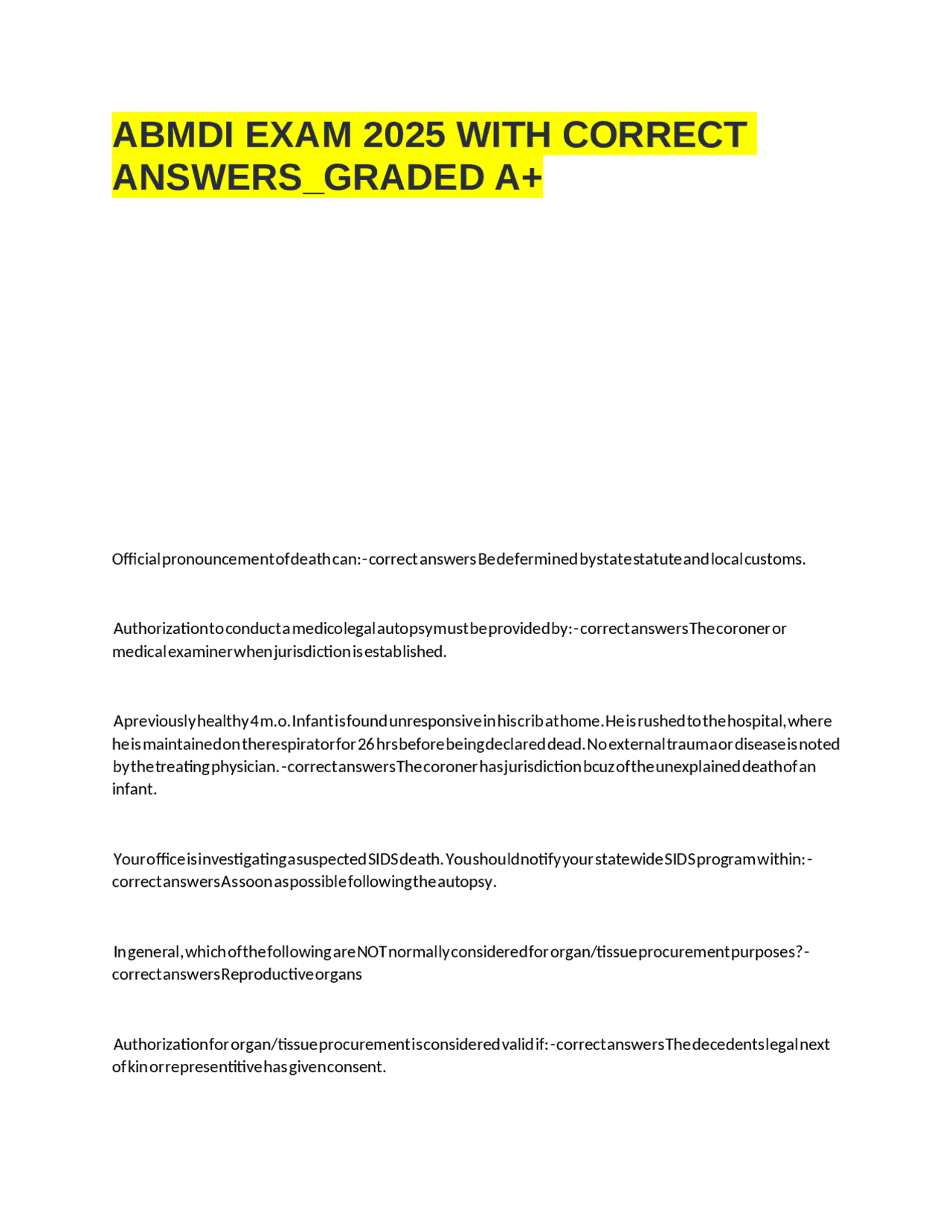 ABMDI EXAM 2025 WITH CORRECT ANSWERS_GRADED A+. | Exams Nursing | Docsity