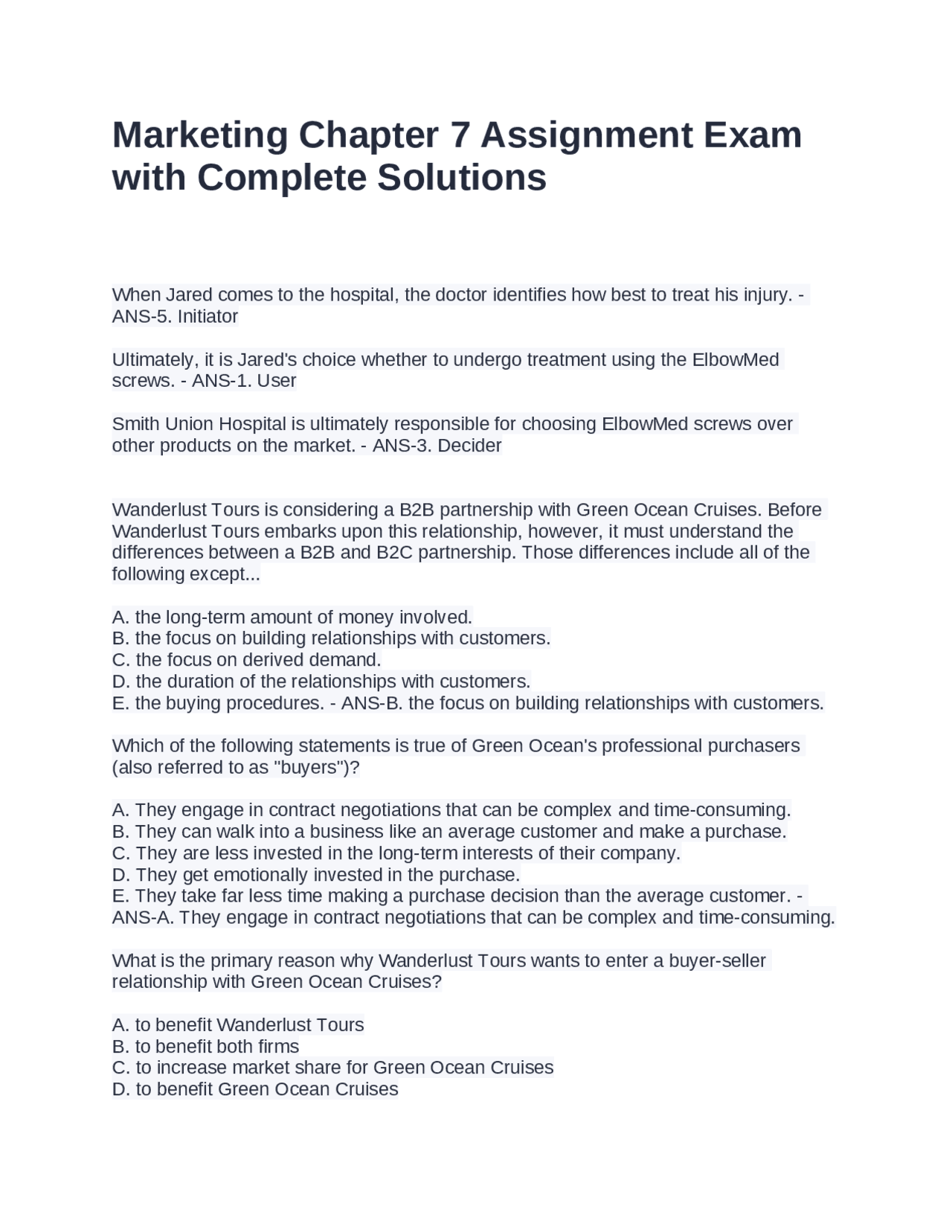 Marketing Chapter 7 Assignment Exam with Complete Solutions | Exams ...