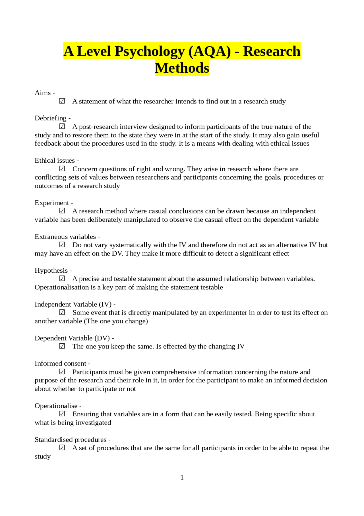 A Level Psychology (AQA) Research Methods: Comprehensive Guide and ...