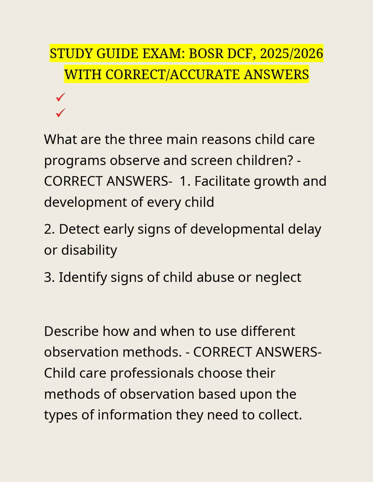 STUDY GUIDE EXAM: BOSR DCF, 2025/2026 WITH CORRECT/ACCURATE ANSWERS ...