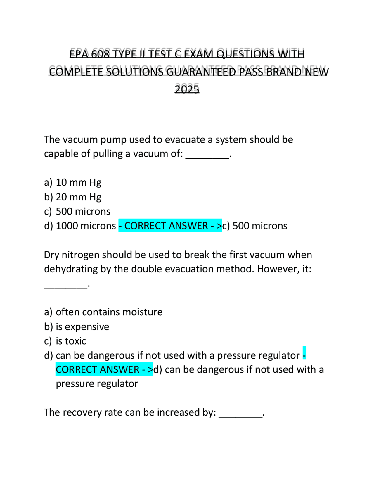EPA 608 TYPE II TEST C EXAM QUESTIONS WITH COMPLETE SOLUTIONS ...