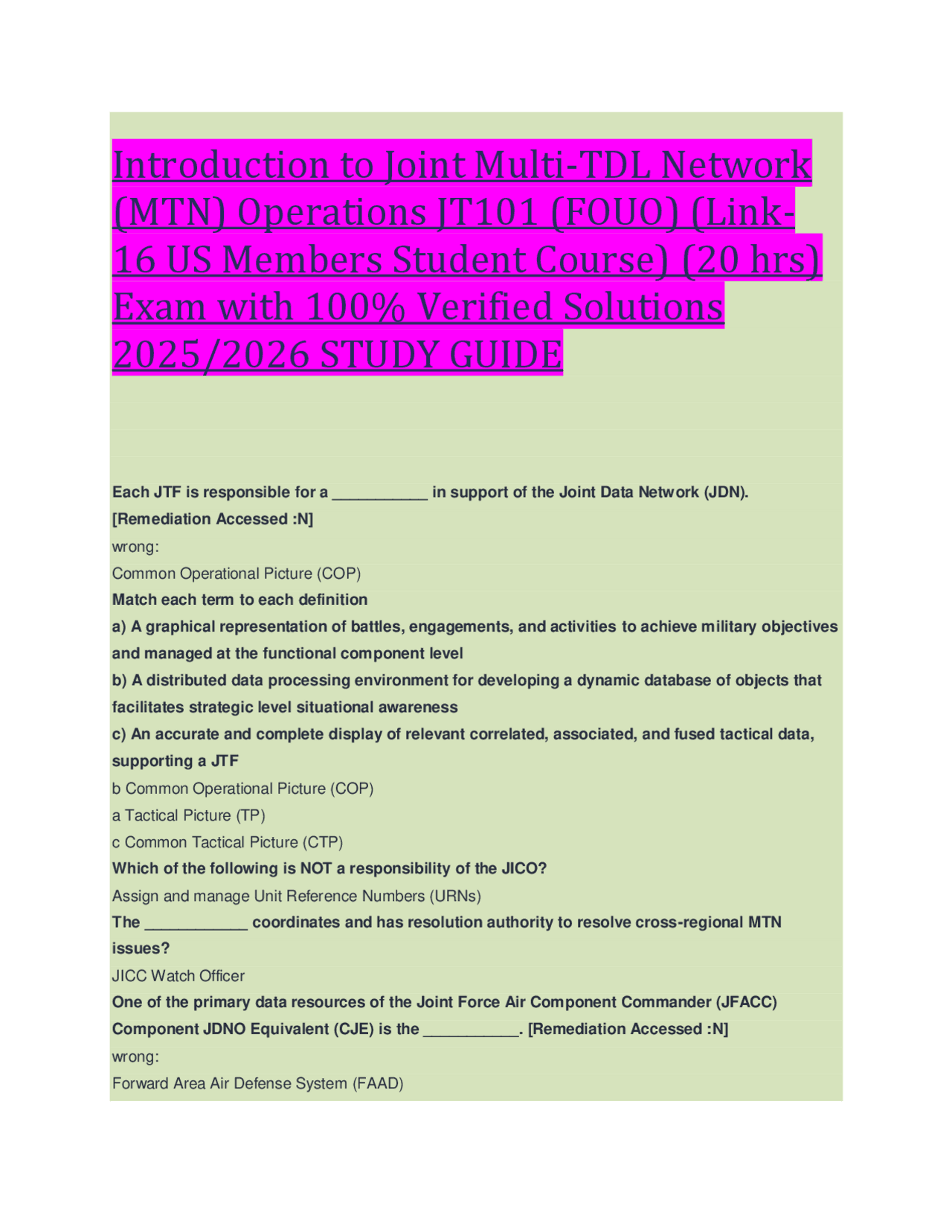 Introduction to Joint Multi-TDL Network (MTN) Operations JT101 (FOUO ...