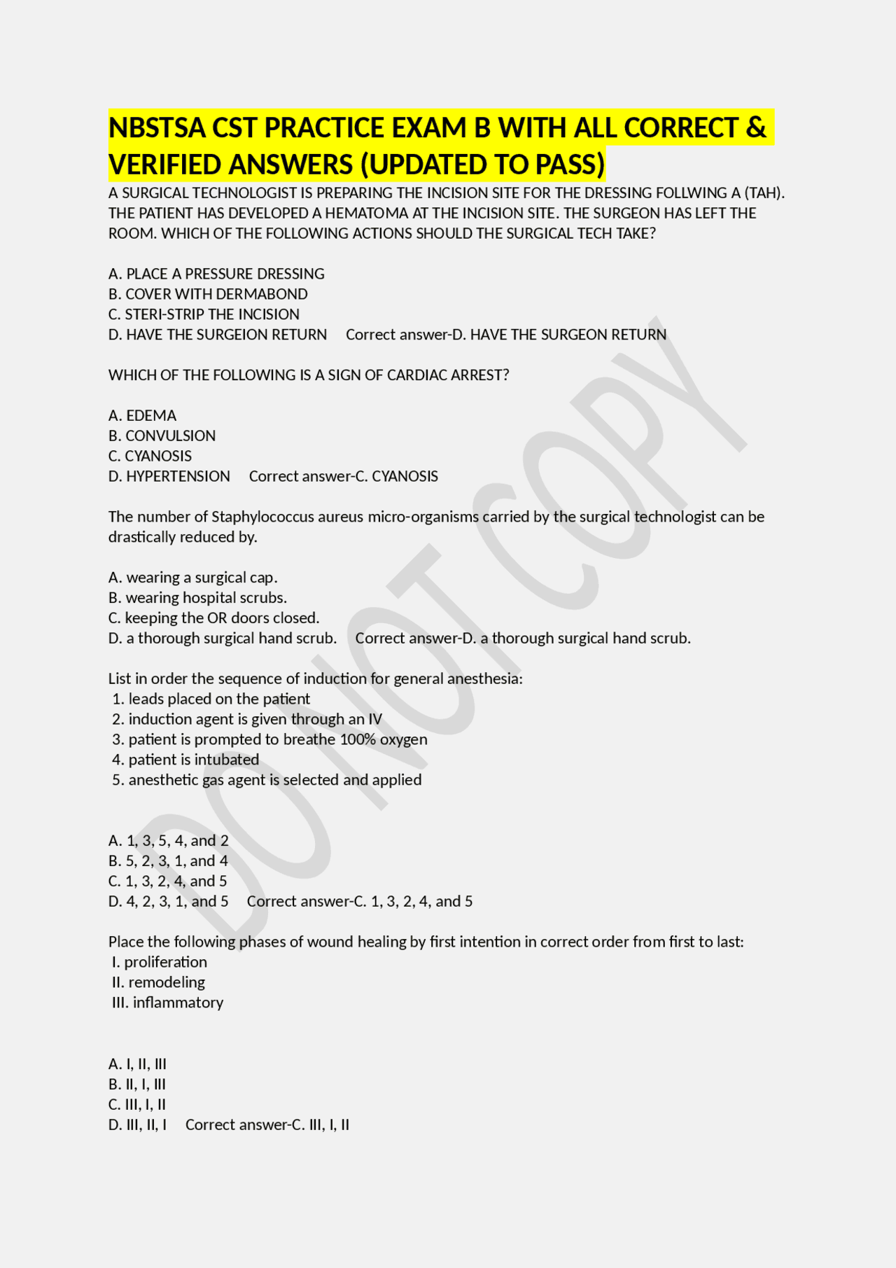 NBSTSA CST PRACTICE EXAM B WITH ALL CORRECT & VERIFIED ANSWERS (UPDATED ...