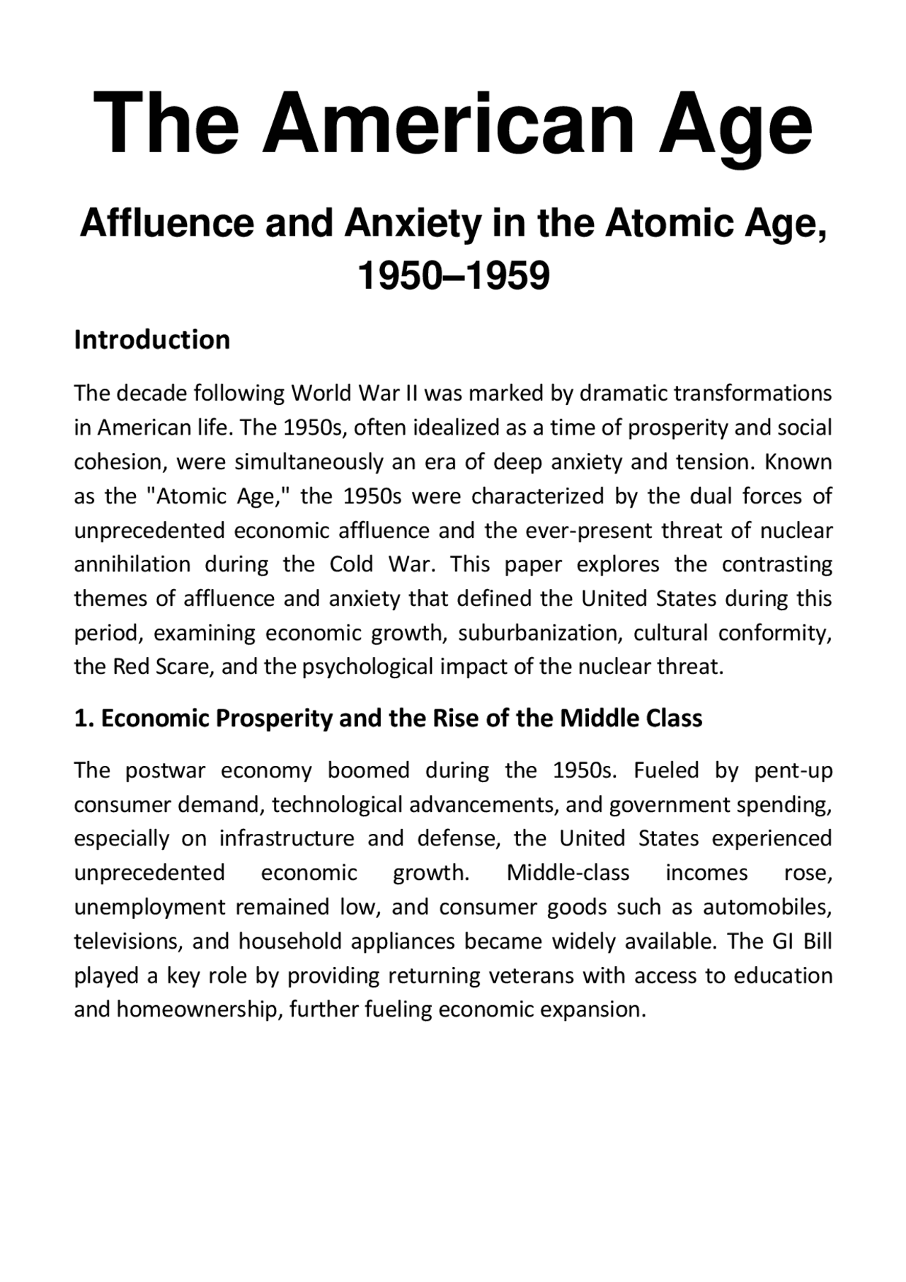 Affluence and Anxiety in the Atomic Age, 1950–1959 | Essays (high ...