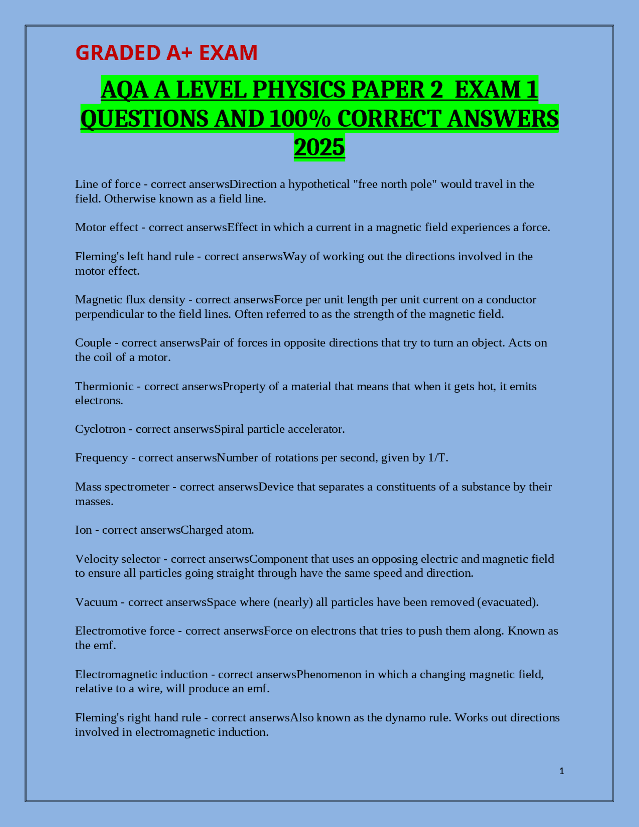 A-Level Physics Paper 2 Exam: Questions and Correct Answers | Exams ...