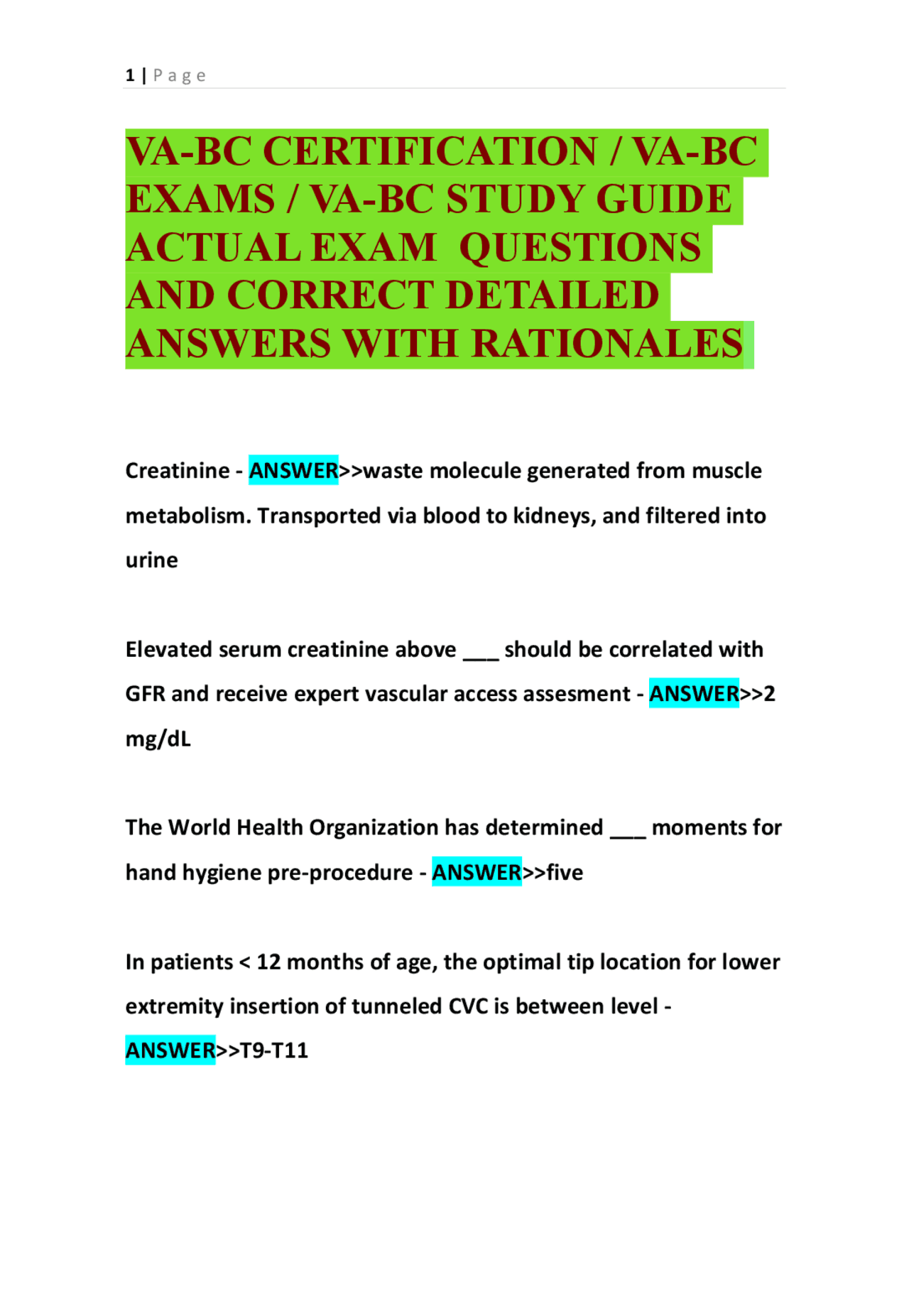 VA-BC CERTIFICATION / VA-BC EXAMS / VA-BC STUDY GUIDE ACTUAL EXAM ...