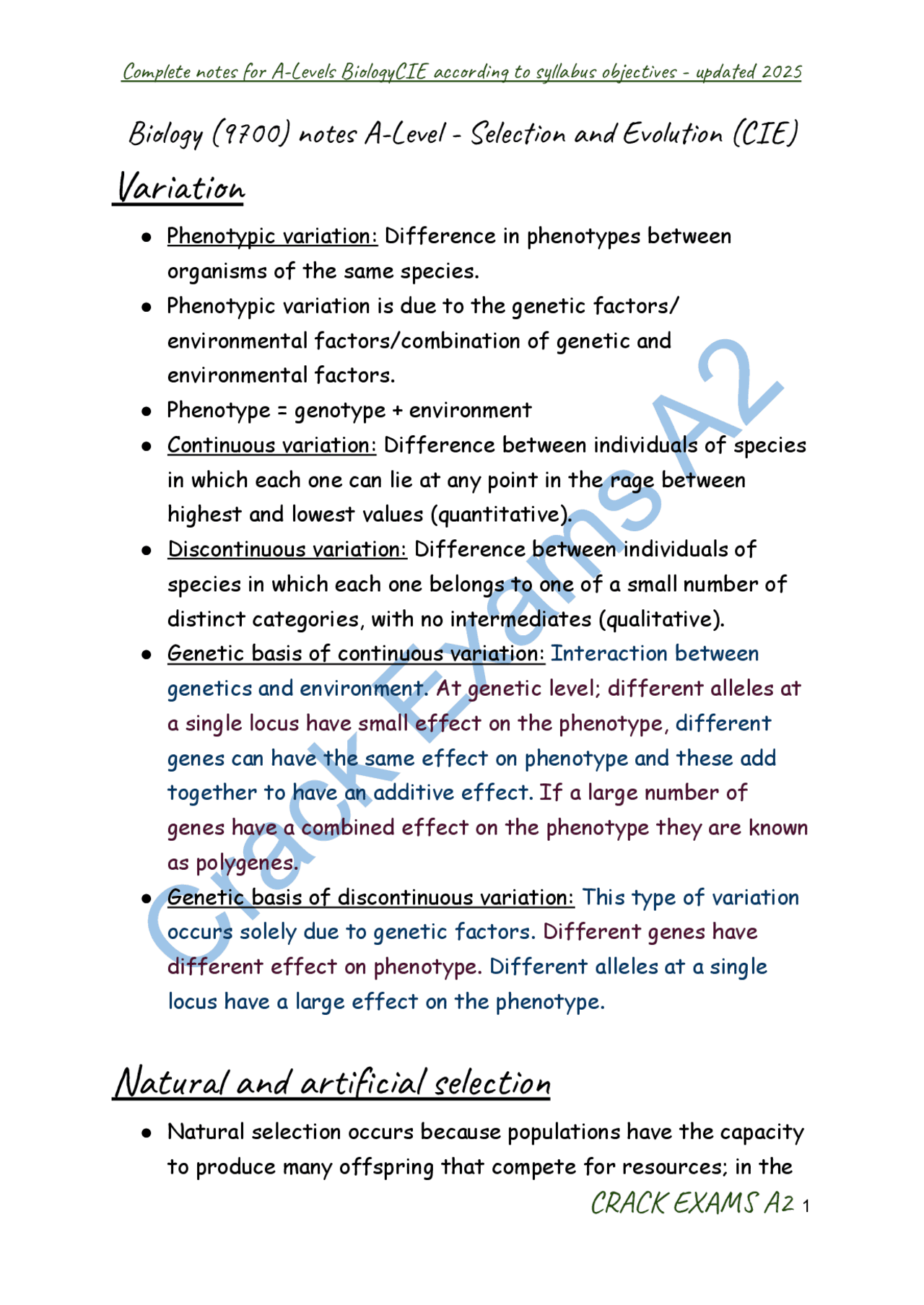 A-Level Biology: Selection and Evolution Notes (CIE 2025) | Summaries ...