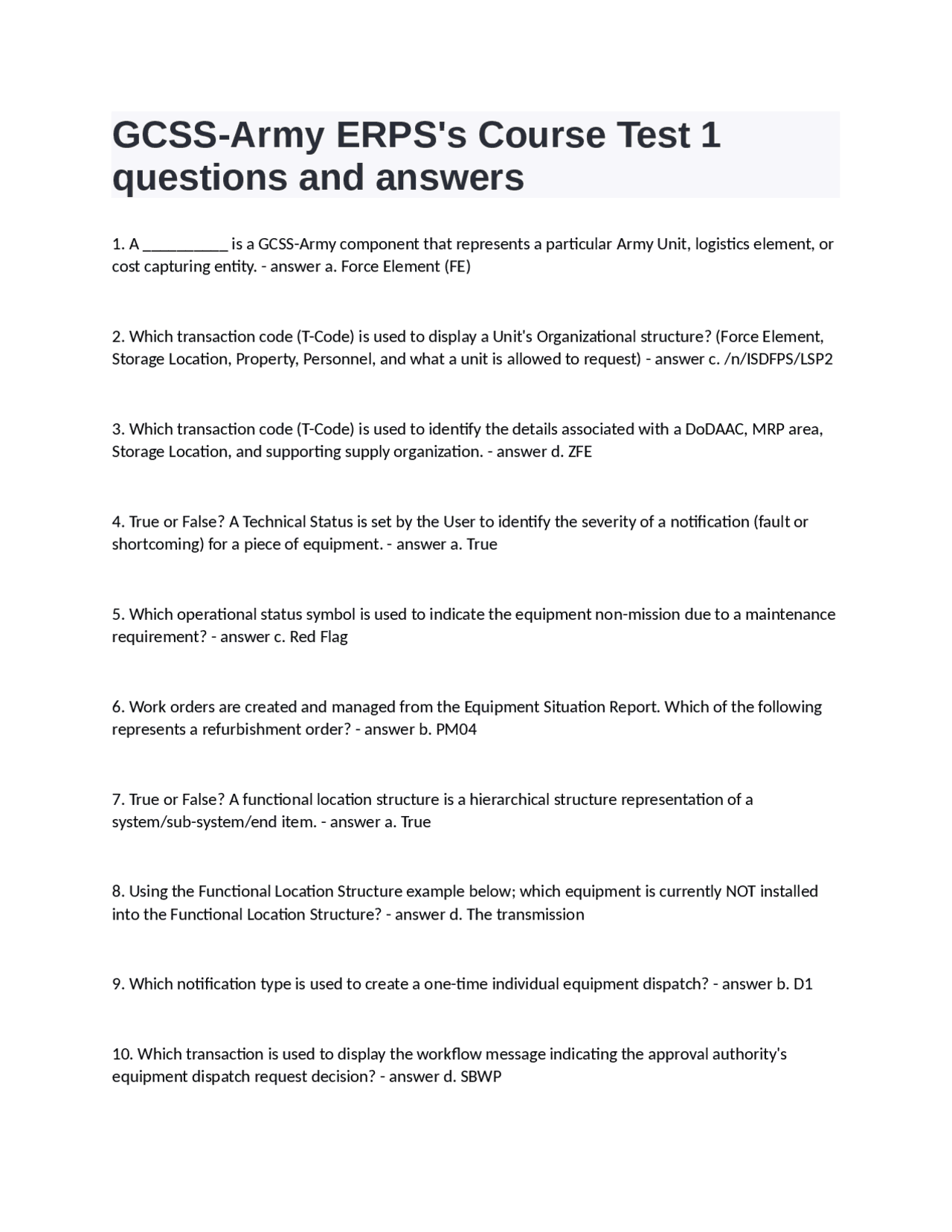 GCSS-Army ERPS's Course Test 1 questions and answers.docx | Exams ...