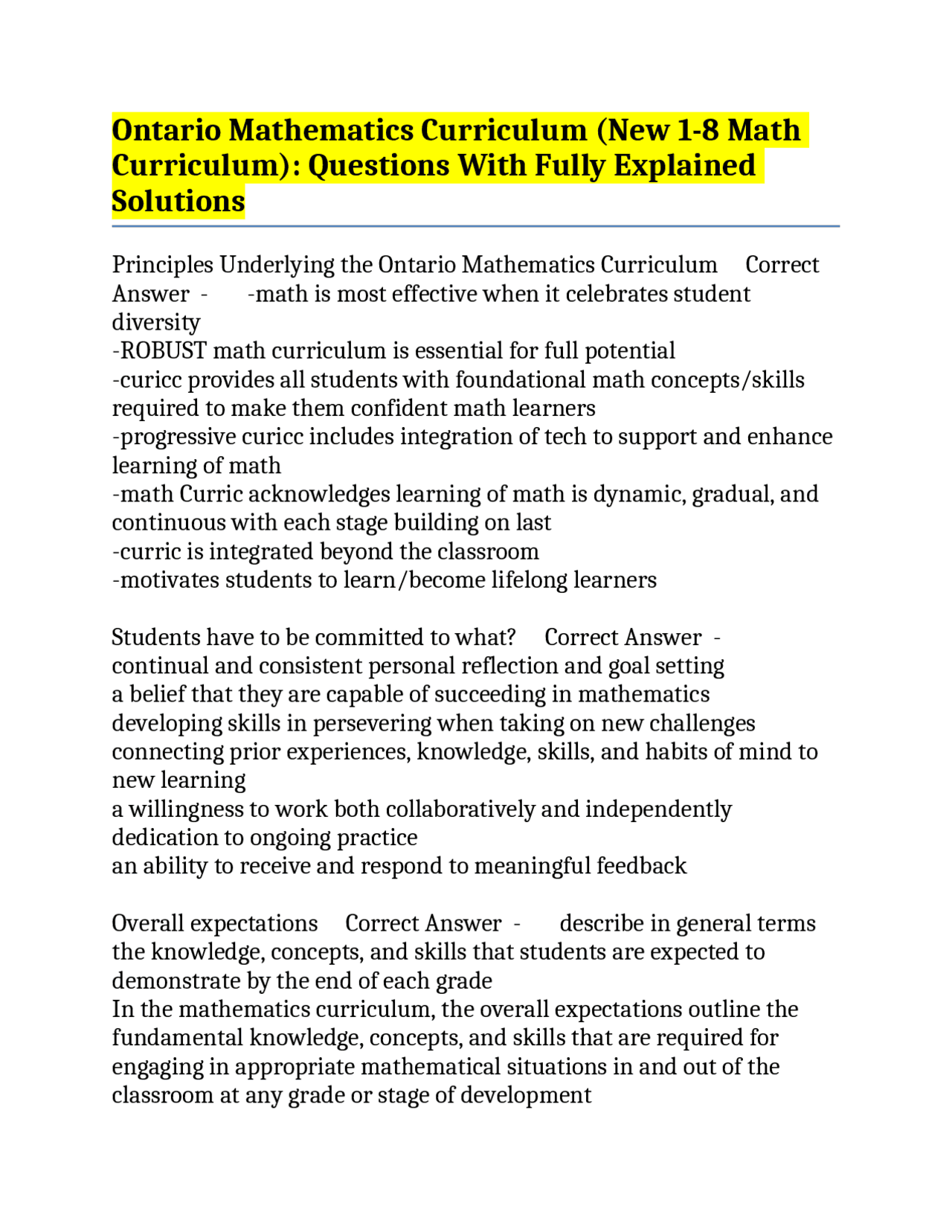Ontario Mathematics Curriculum (New 1-8 Math Curriculum): Questions ...