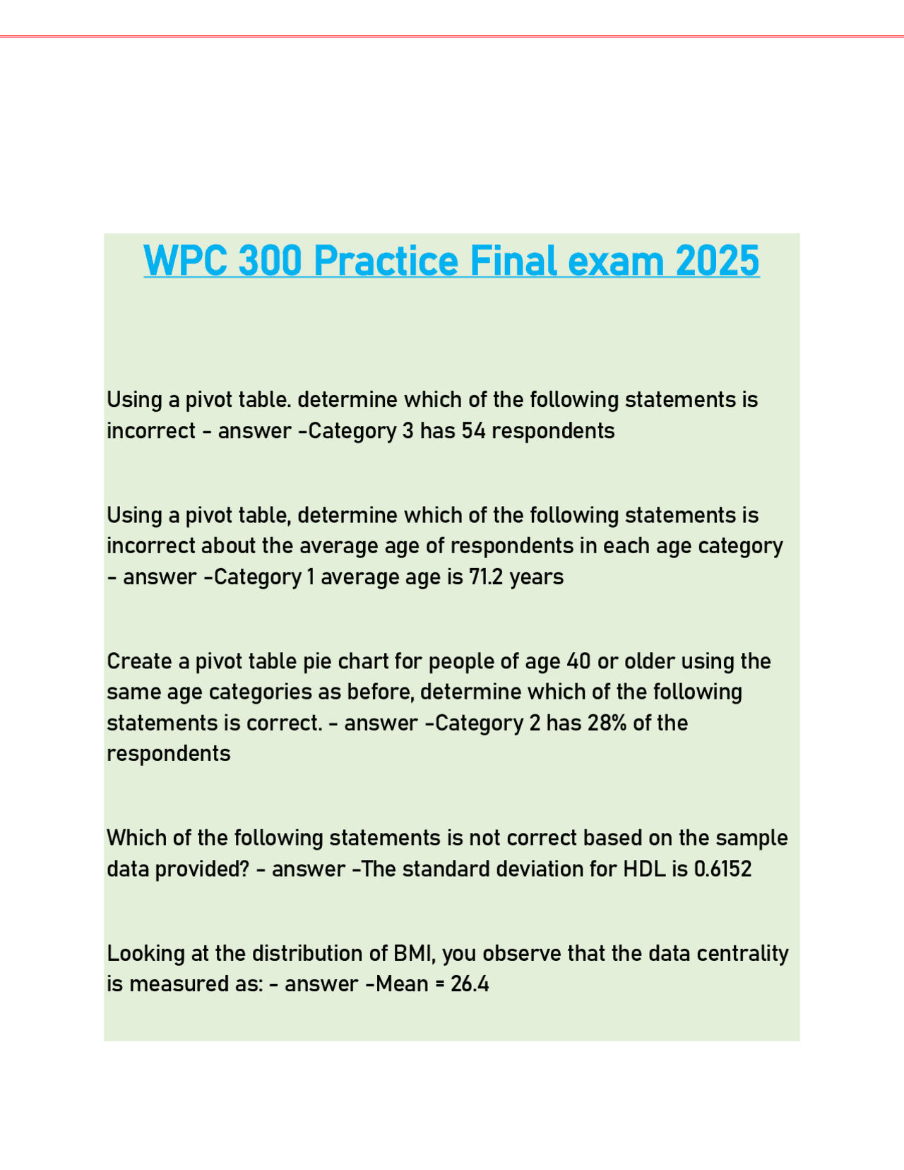 WPC 300 Practice Final exam 2025.pdf | Exams Nursing | Docsity