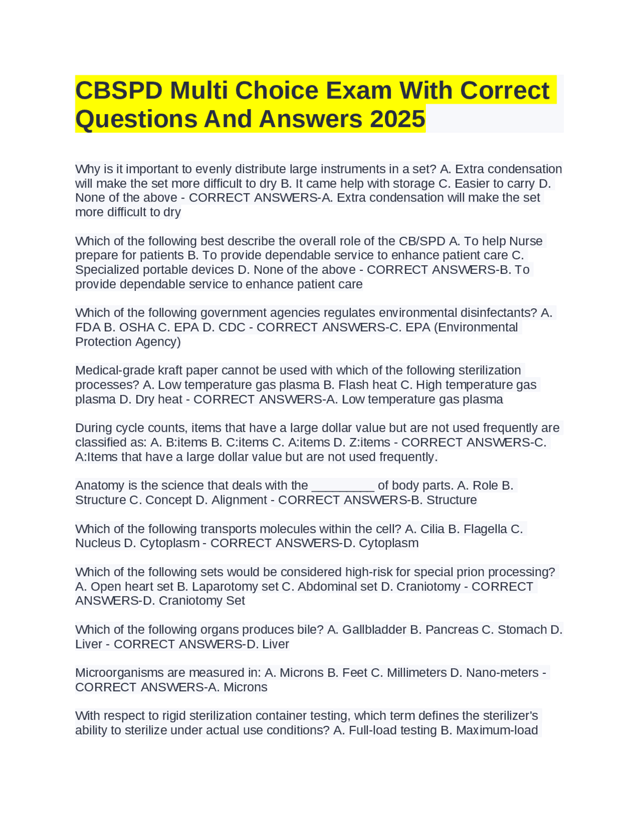 CBSPD Multi Choice Exam With Correct Questions And Answers 2025 | Exams ...