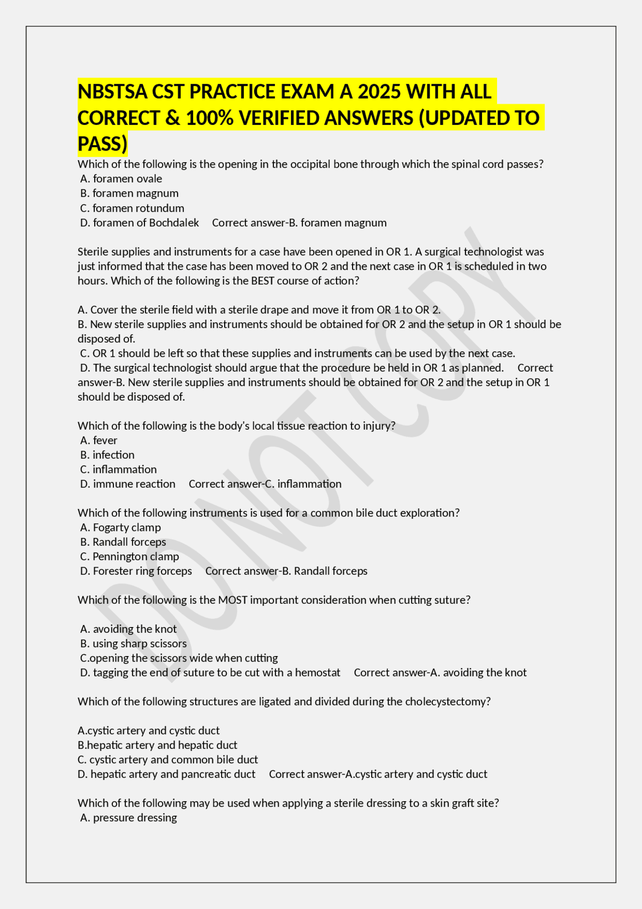 NBSTSA CST PRACTICE EXAM A 2025 WITH ALL CORRECT & 100% VERIFIED ...