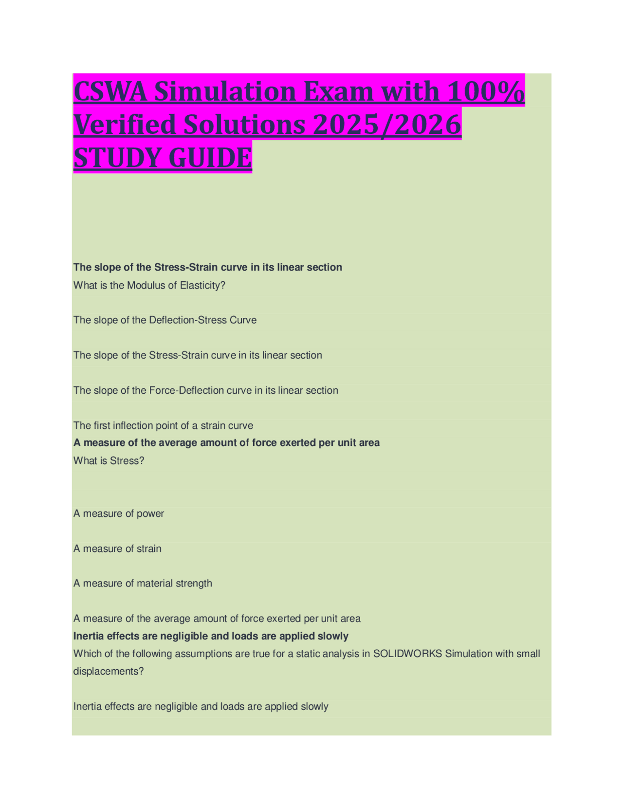 CSWA Simulation Exam with 100% Verified Solutions 2025/2026 STUDY GUIDE ...