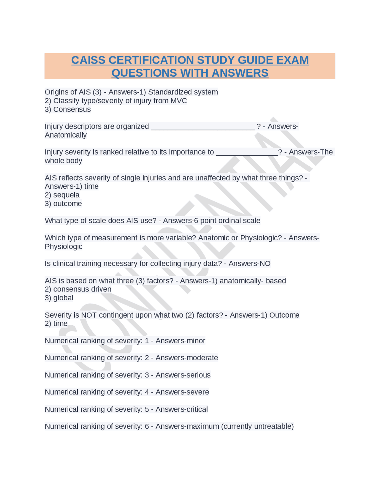 CAISS CERTIFICATION STUDY GUIDE EXAM QUESTIONS WITH ANSWERS | Exams ...