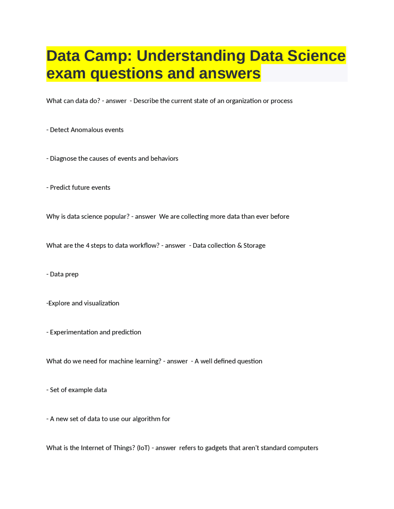 Data Camp Understanding Data Science exam questions and answers.docx ...