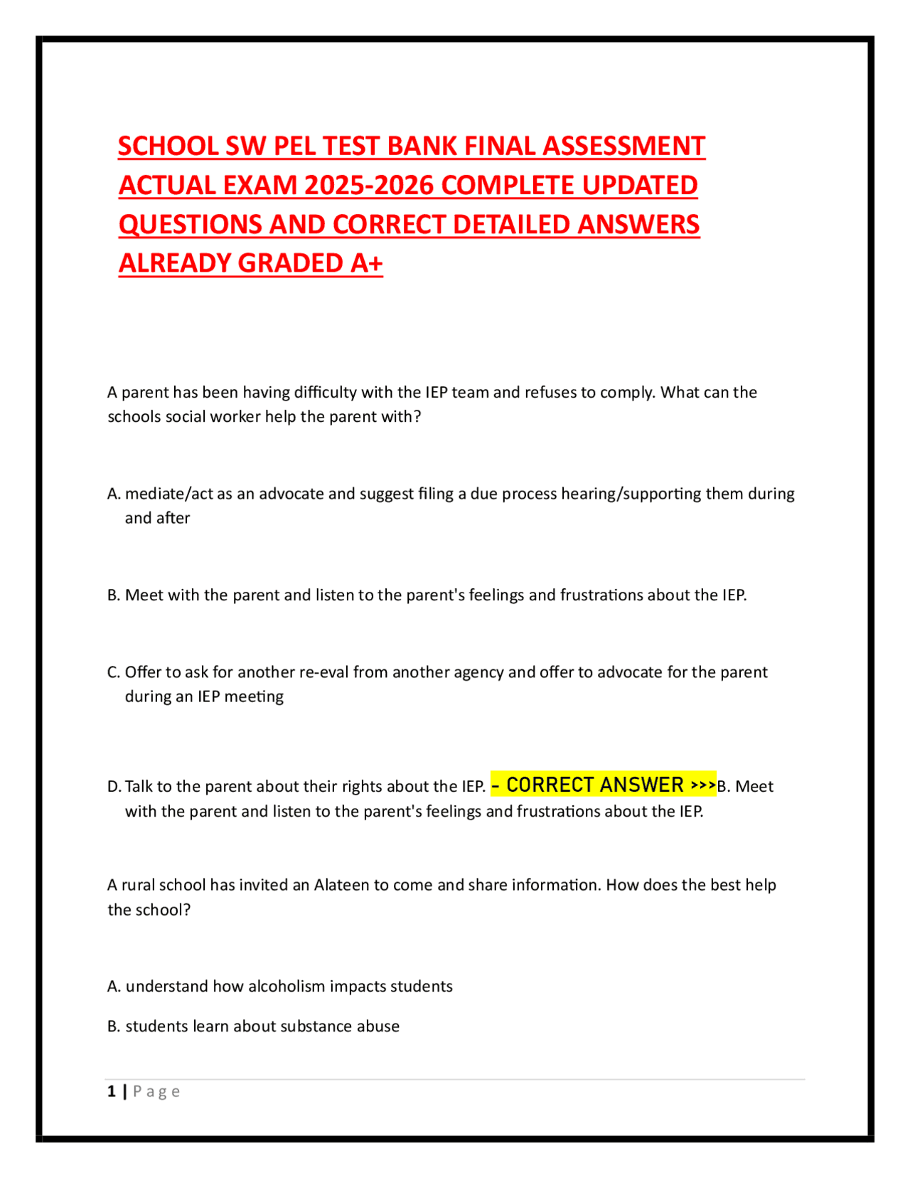 School Social Work Exam Prep: Questions and Answers for 2025-2026 ...