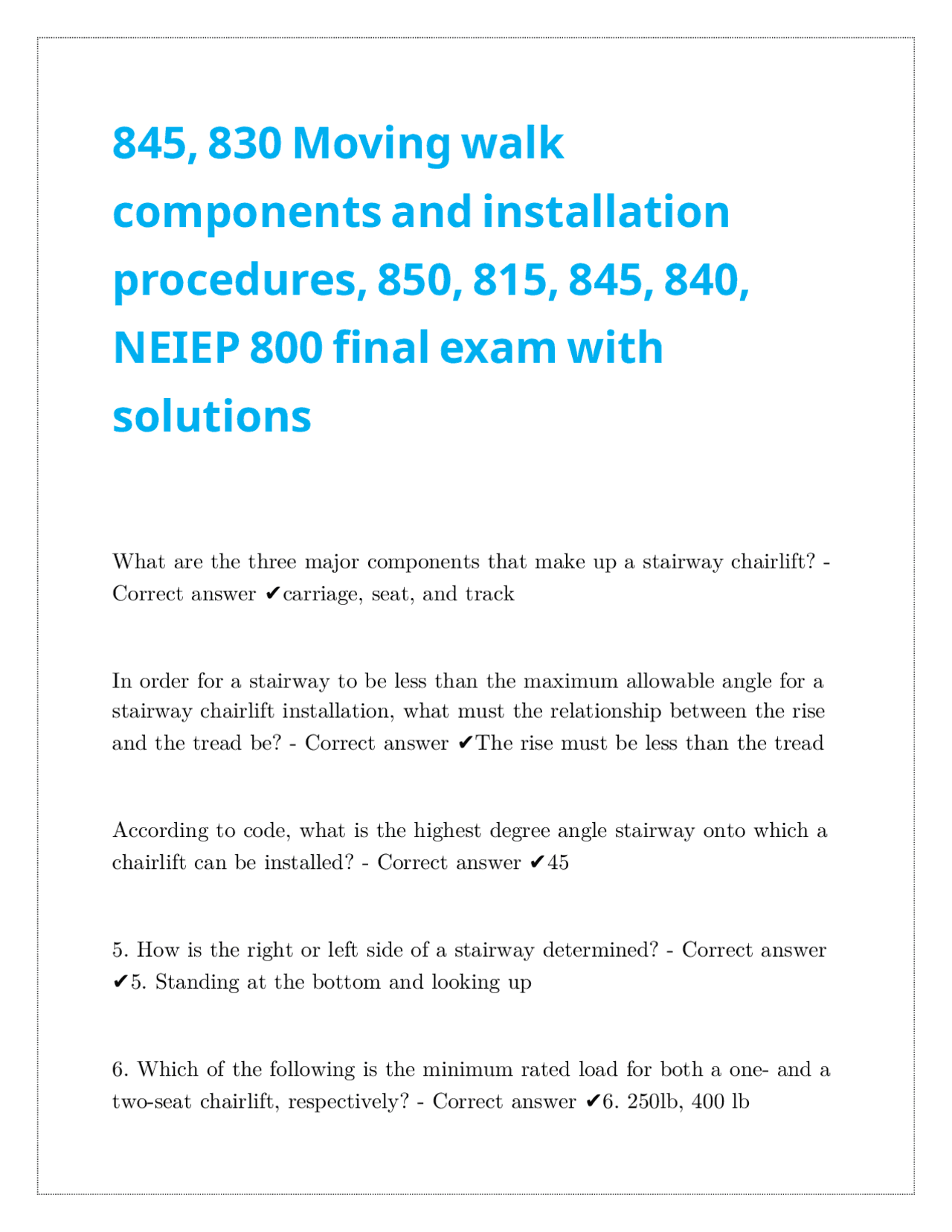 845, 830 Moving walk components and installation procedures, 850, 815 ...