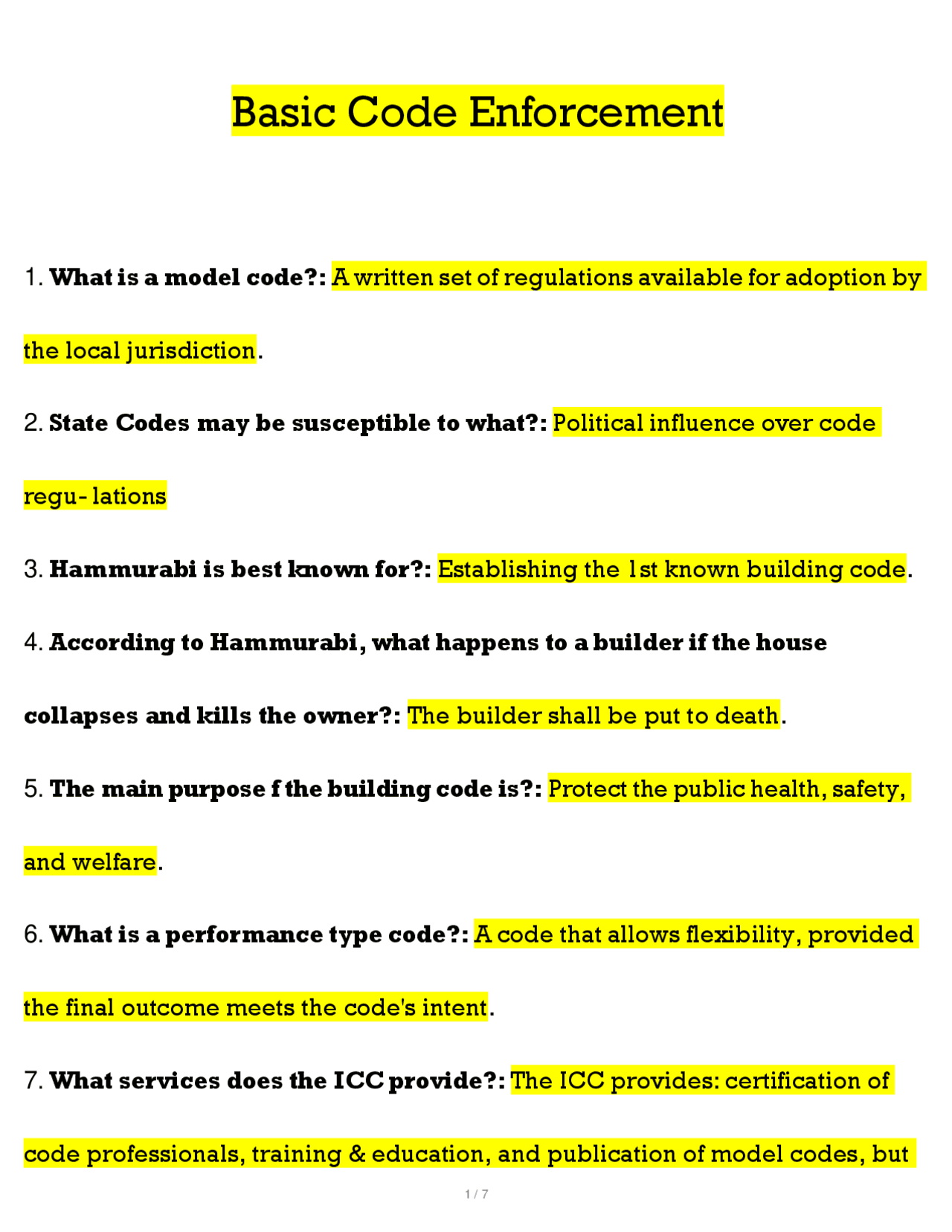 Basic Code Enforcement questions and answers | Exams Cooking Basics ...