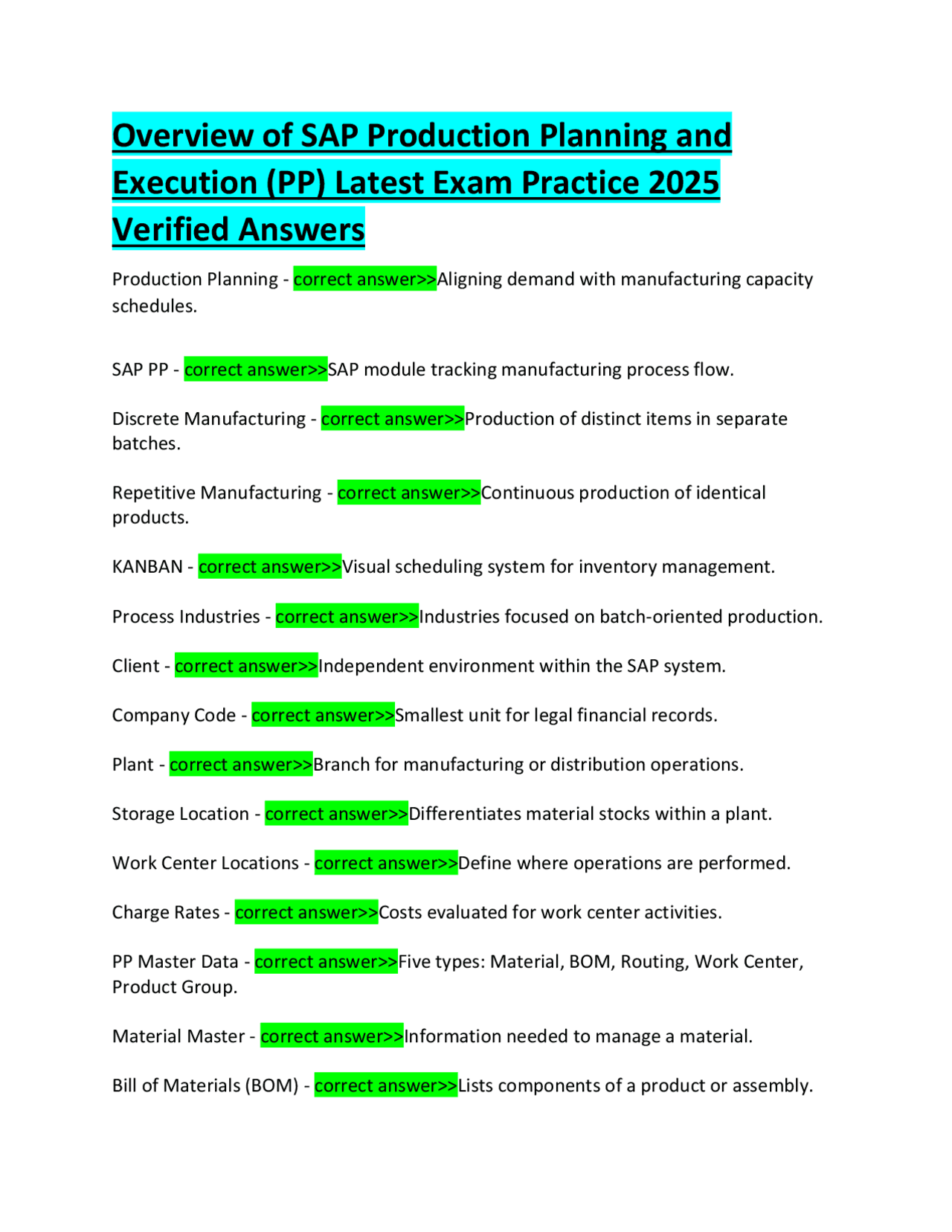 Overview of SAP Production Planning and Execution (PP) Latest Exam ...