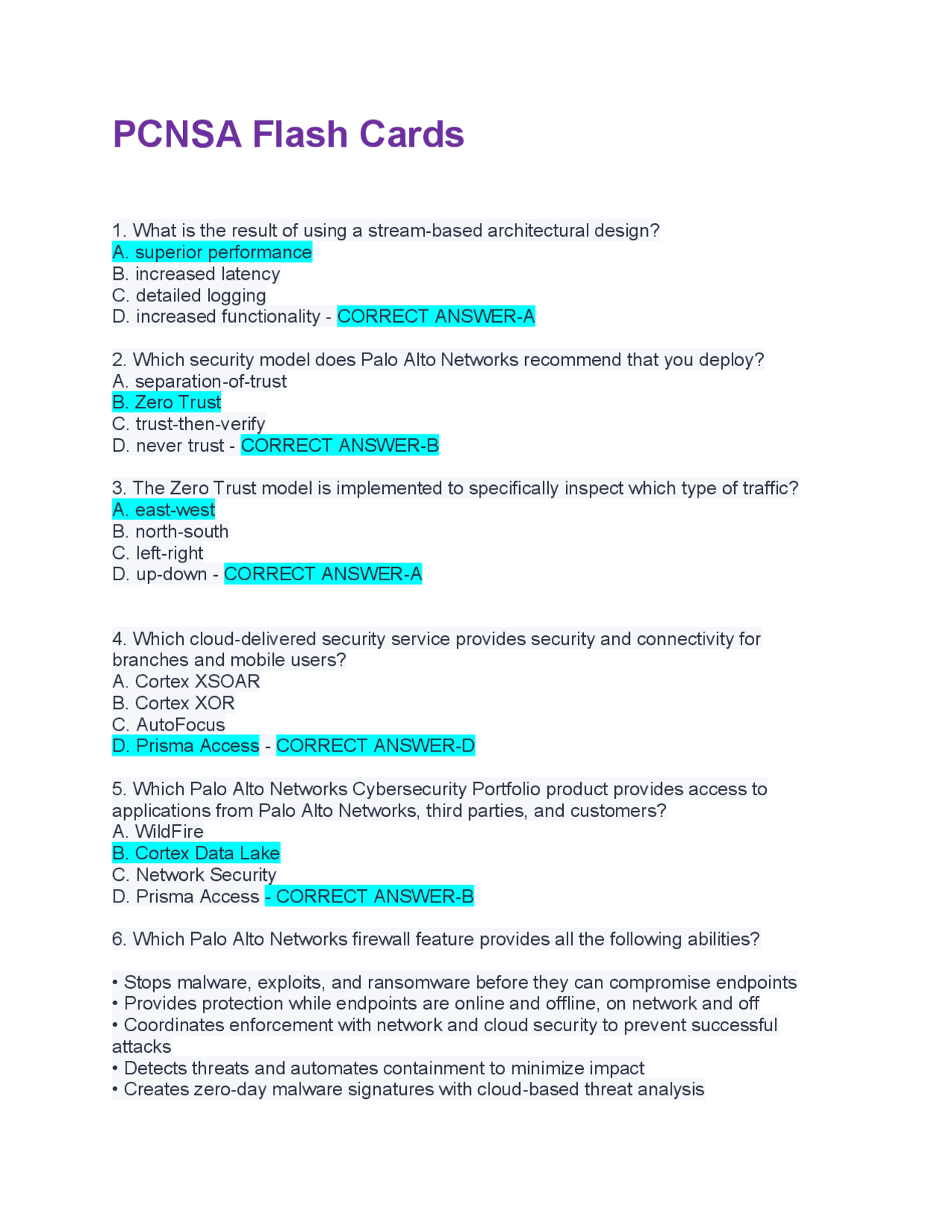 PCNSA Flash Cards Questions And Answers With Verified Study Solutions ...