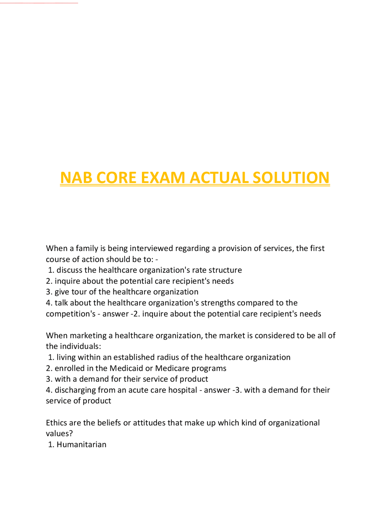 NAB CORE EXAM ACTUAL SOLUTION.pdf | Exams Nursing | Docsity