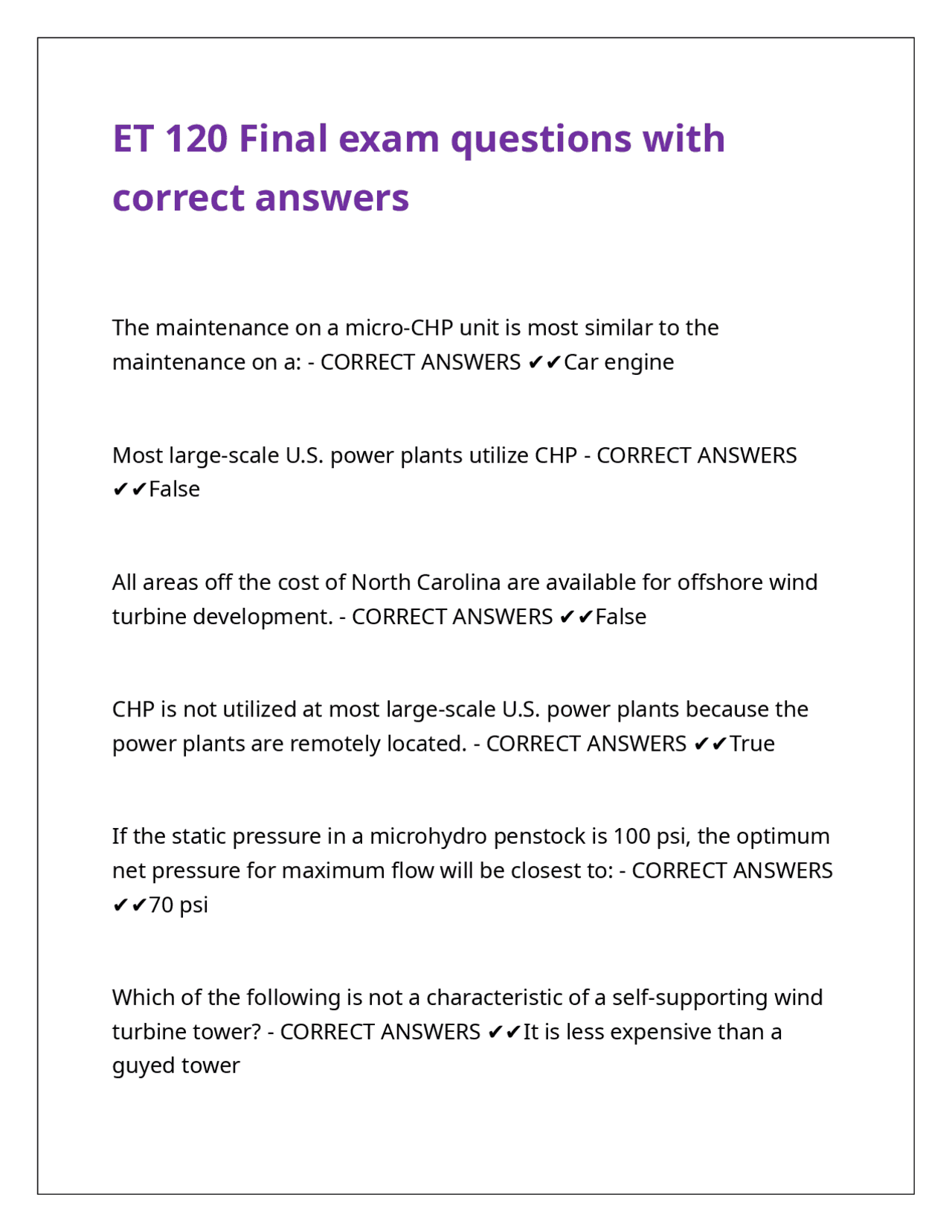 ET 120 Final exam questions with correct answers | Exams Power Electronics | Docsity