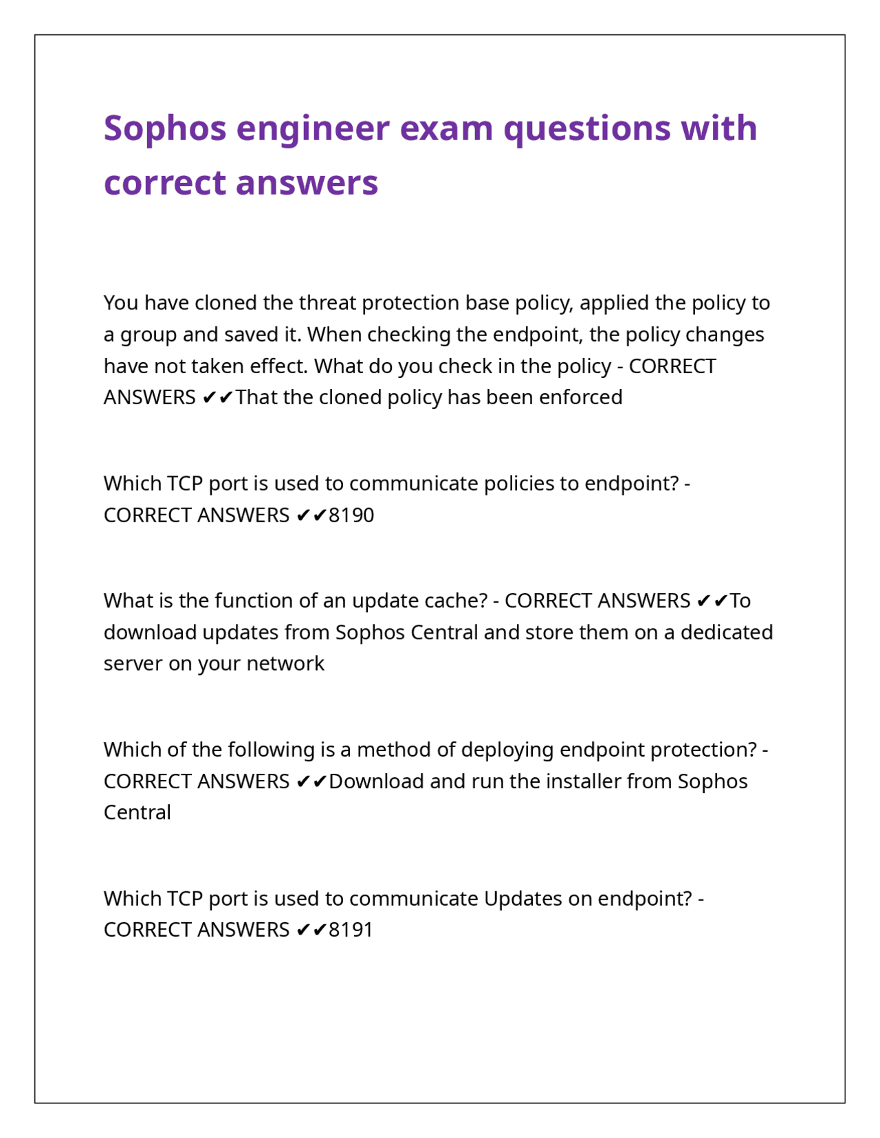 Sophos engineer exam questions with correct answers | Exams Engineering ...