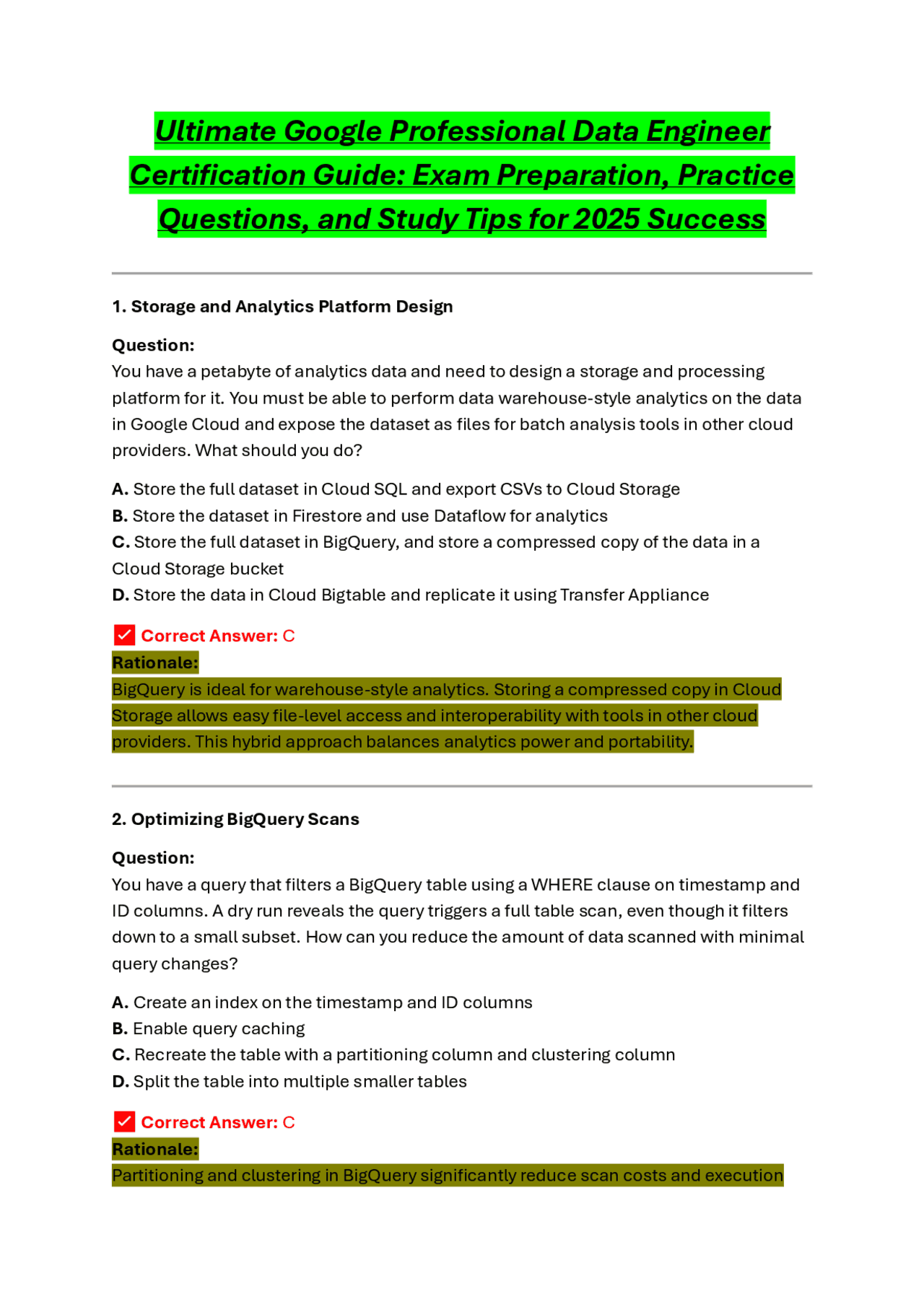 Ultimate Google Professional Data Engineer Certification Guide: Exam Preparation | Exams Data ...